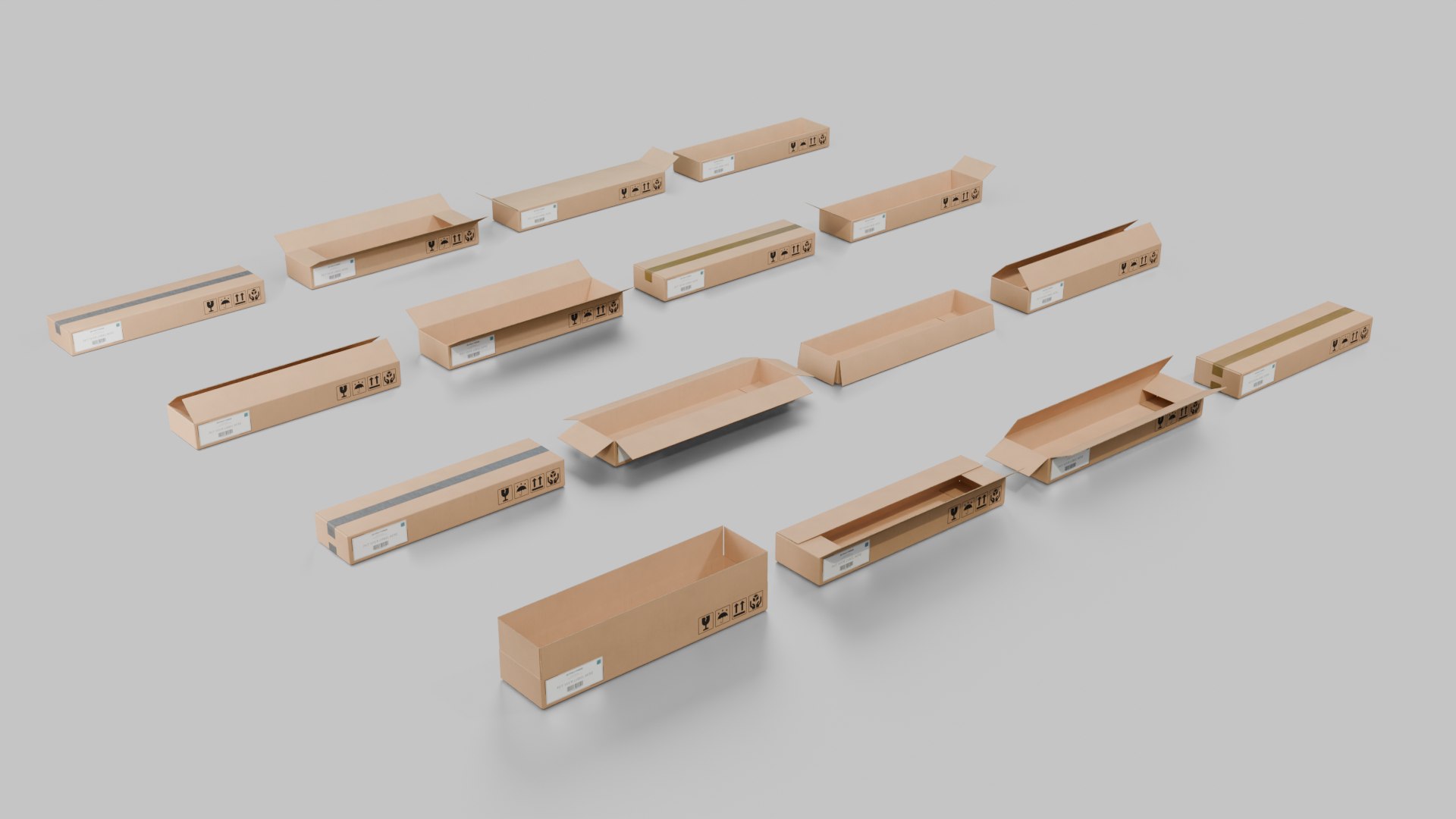 Cardboard Rectangular Long Flat Box - Rigged And Fully Customizable 3D ...