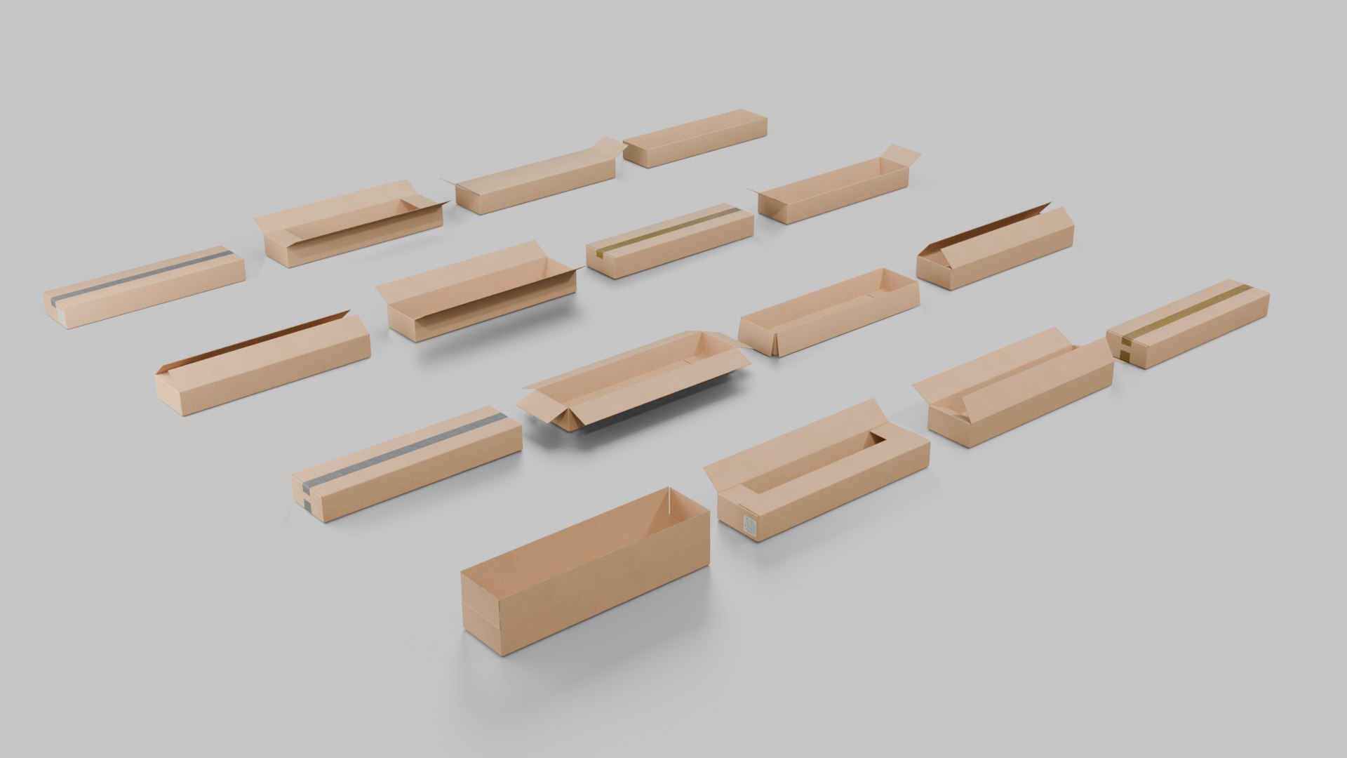 Cardboard Rectangular Long Flat Box - Rigged And Fully Customizable 3D ...