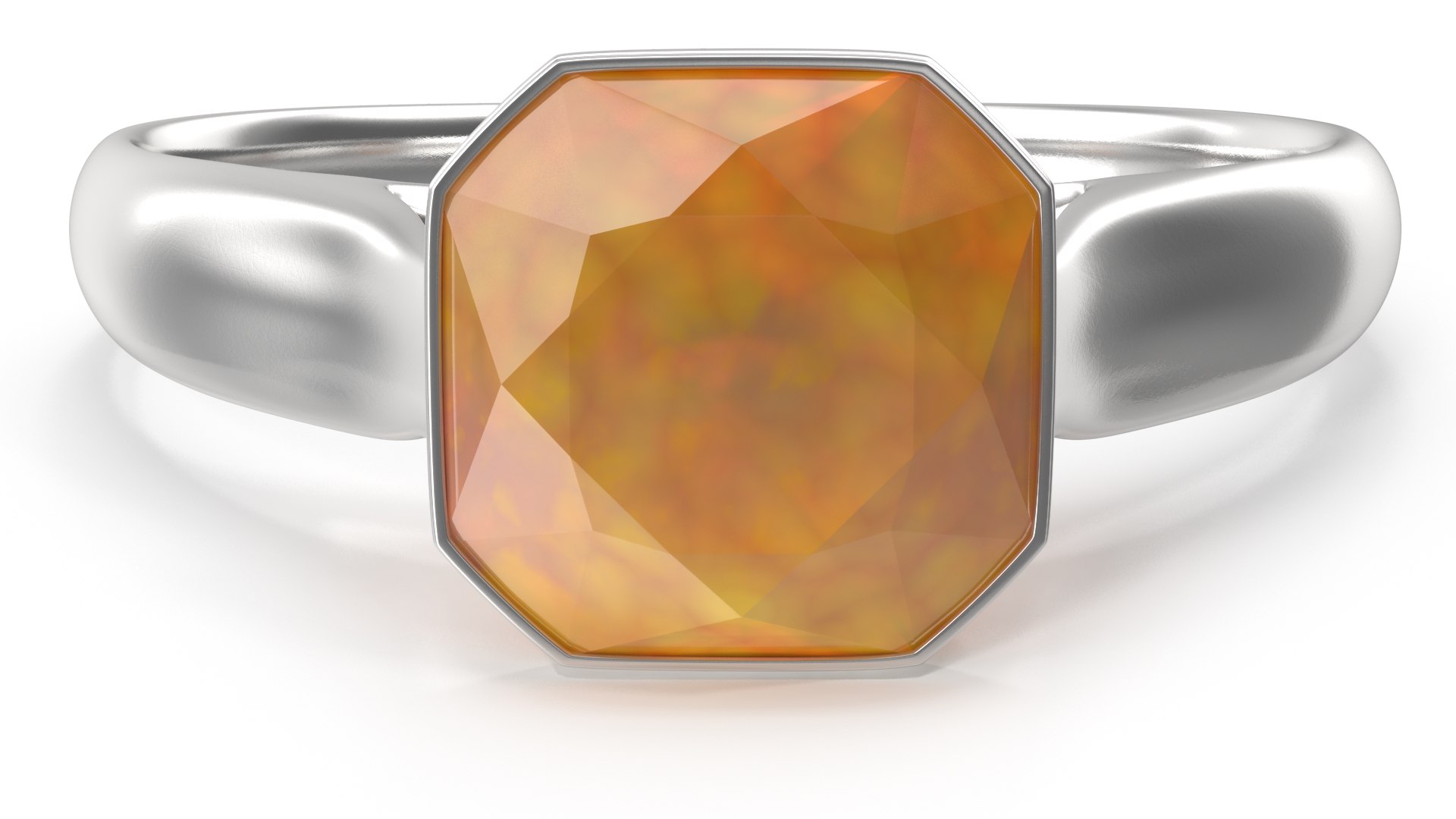 Asscher Cut Amber On Silver Wedding Ring V01 3D Model - TurboSquid 1981728
