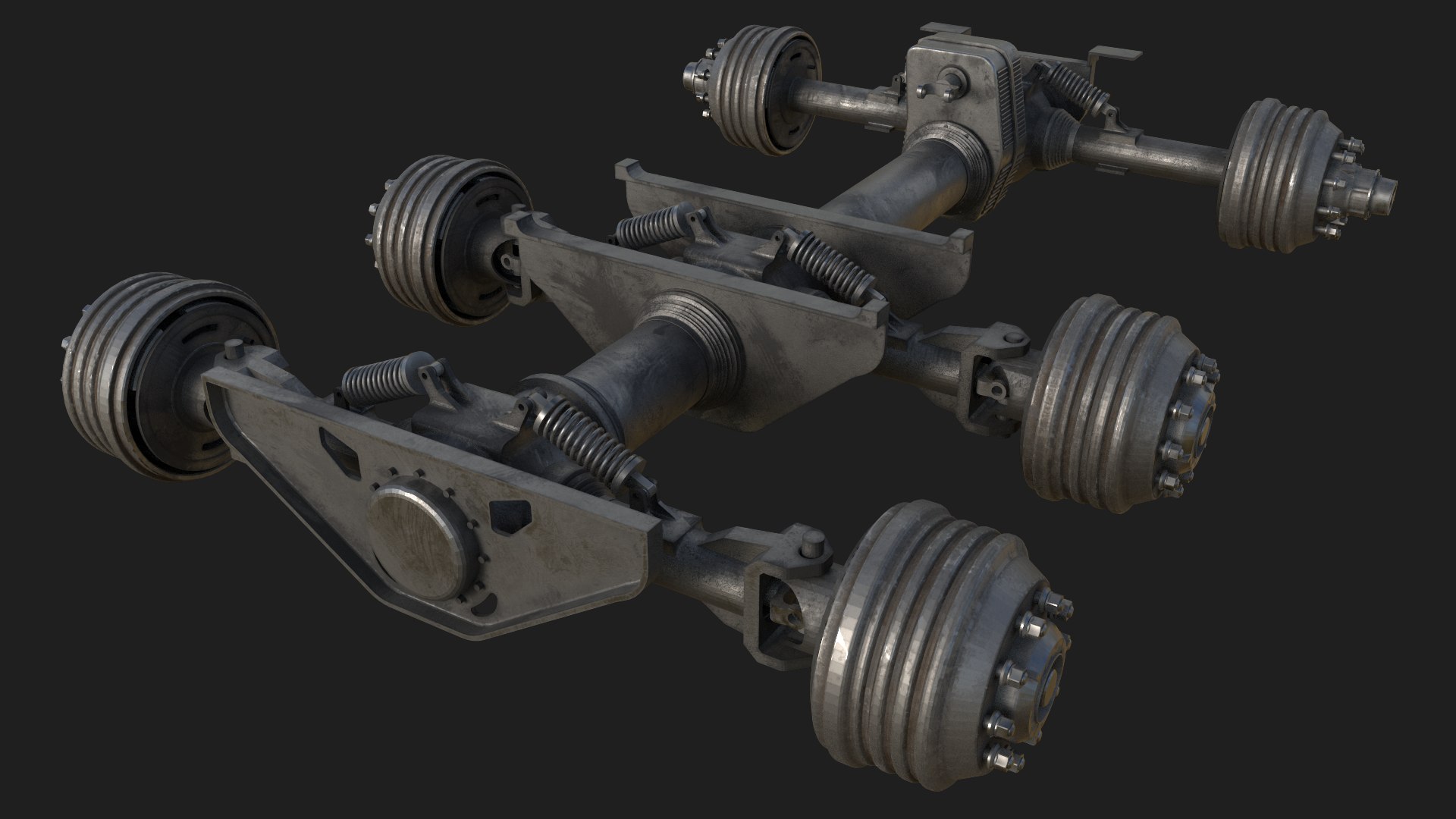 Old And Scratched Six Wheel Heavy Truck Chassis Axle 3D Model ...