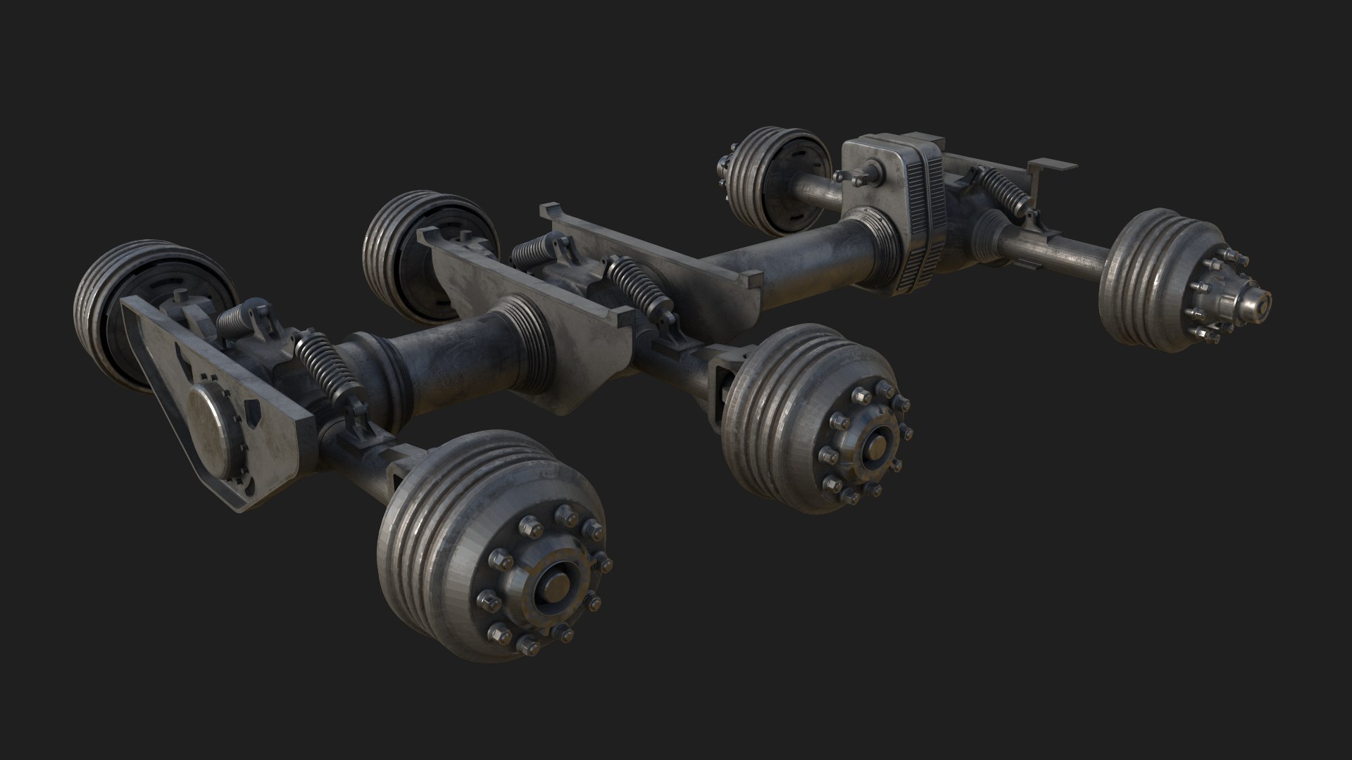 Old And Scratched Six Wheel Heavy Truck Chassis Axle 3D Model ...