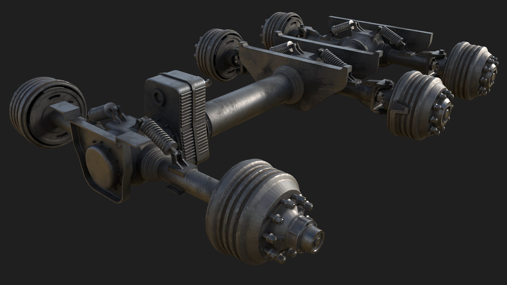 Old And Scratched Six Wheel Heavy Truck Chassis Axle 3D Model ...