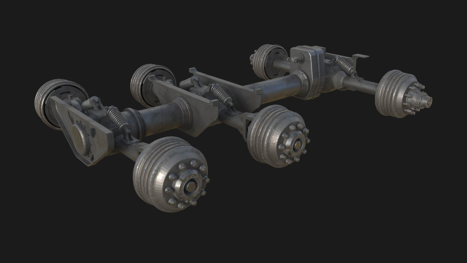 Old And Scratched Six Wheel Heavy Truck Chassis Axle 3D Model ...
