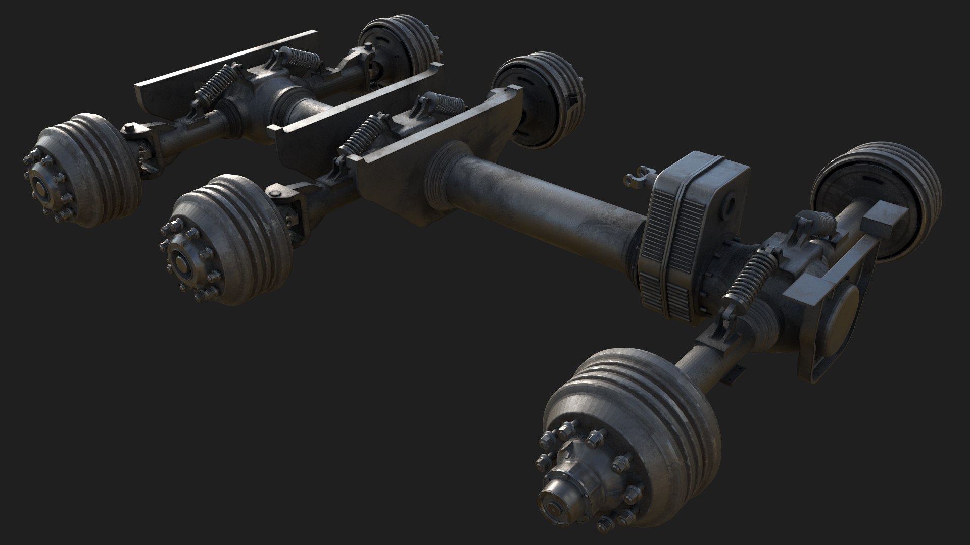 Old And Scratched Six Wheel Heavy Truck Chassis Axle 3D Model ...