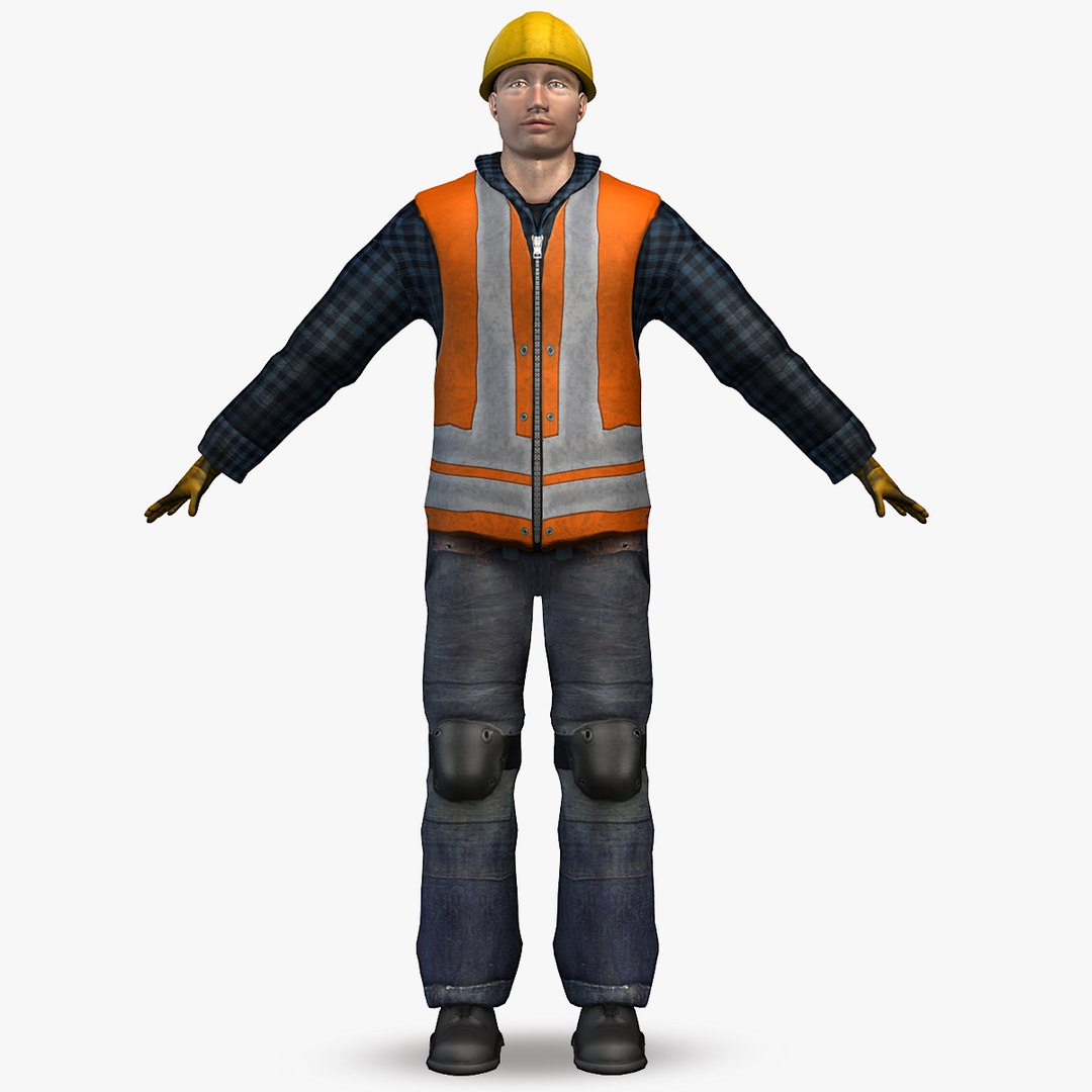 3d worker work road model