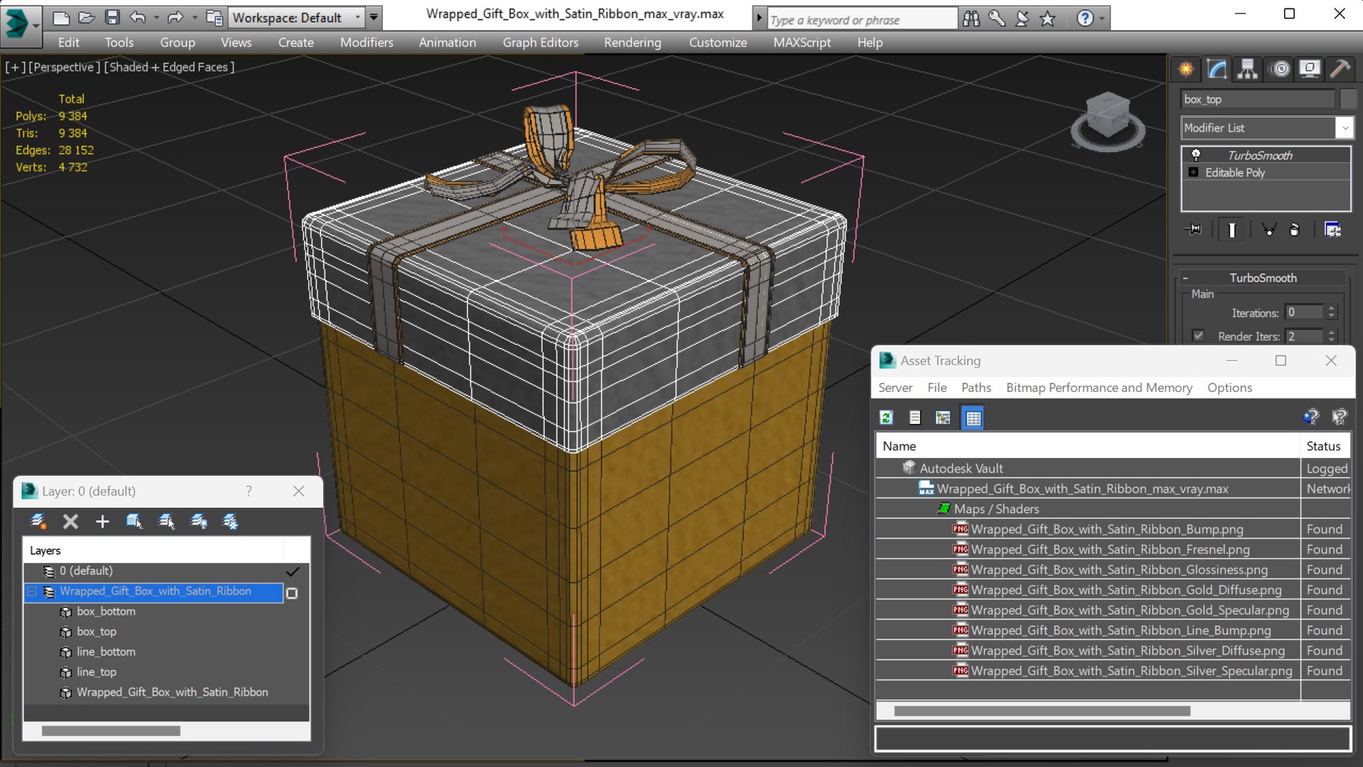 3D Wrapped Gift Box With Satin Ribbon - TurboSquid 2243478