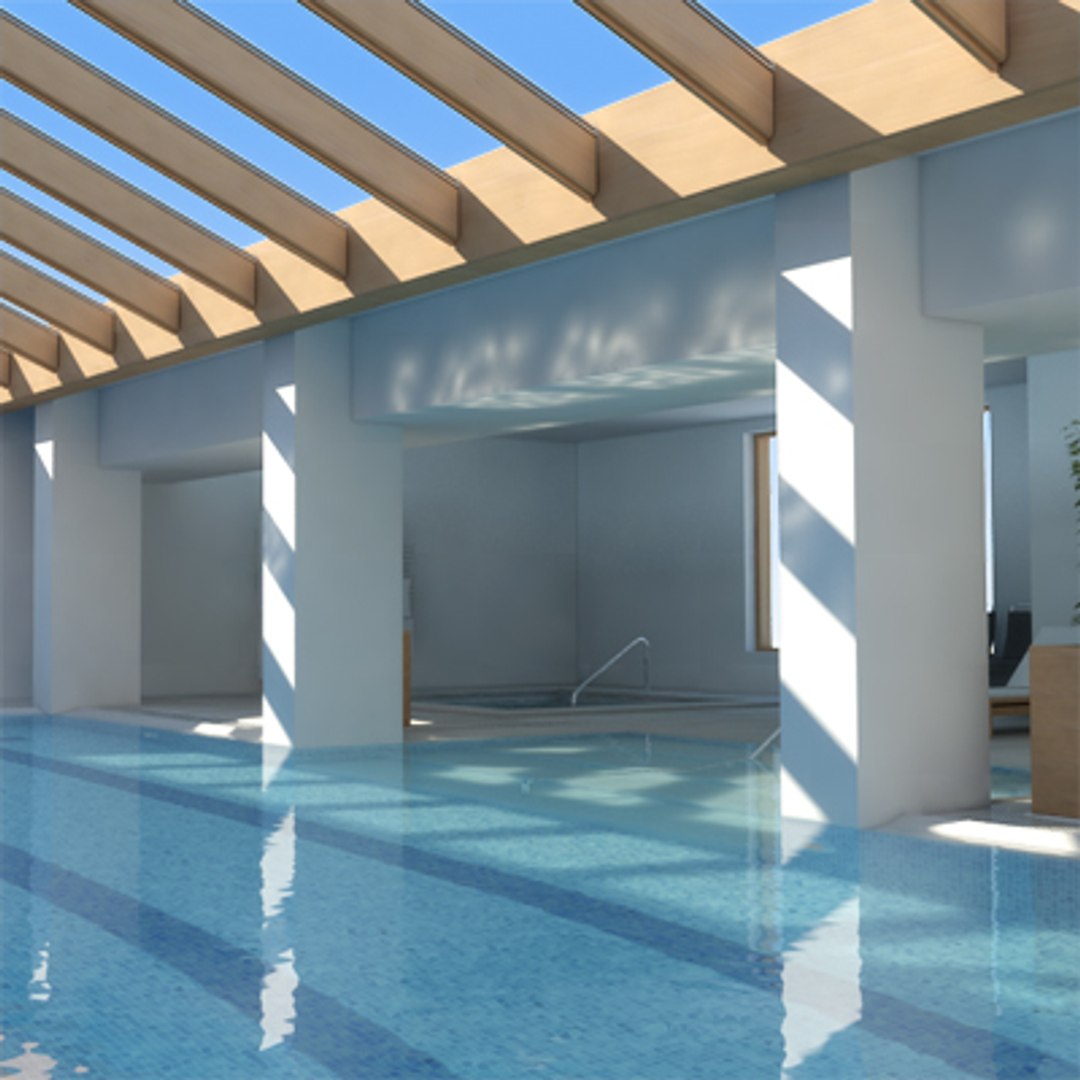 Contemporary Indoor Swimming Pool Scene 3d Model