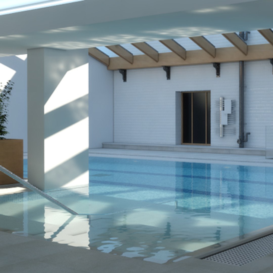 Contemporary Indoor Swimming Pool Scene 3d Model