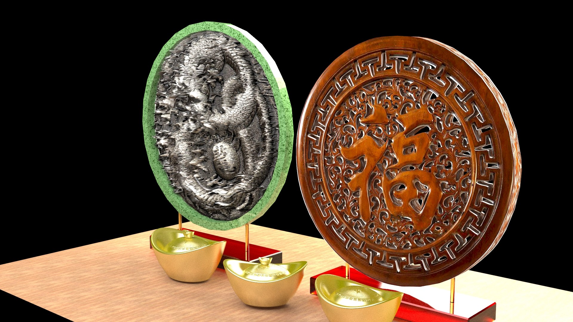 3D Chinese Gold Ingot With Dragon Fu Symbol - TurboSquid 2206130