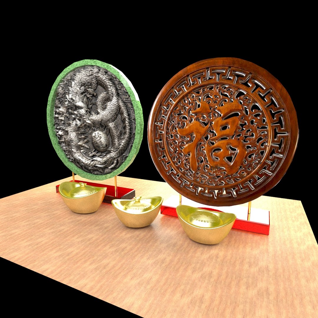 3D Chinese Gold Ingot With Dragon Fu Symbol - TurboSquid 2206130