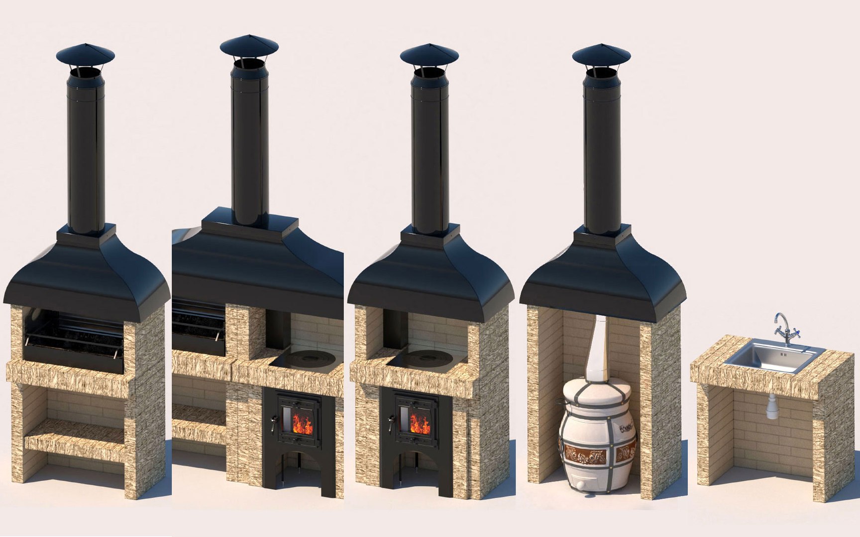 3D Model Brick Barbecue Modular BBQ Set - TurboSquid 1923515