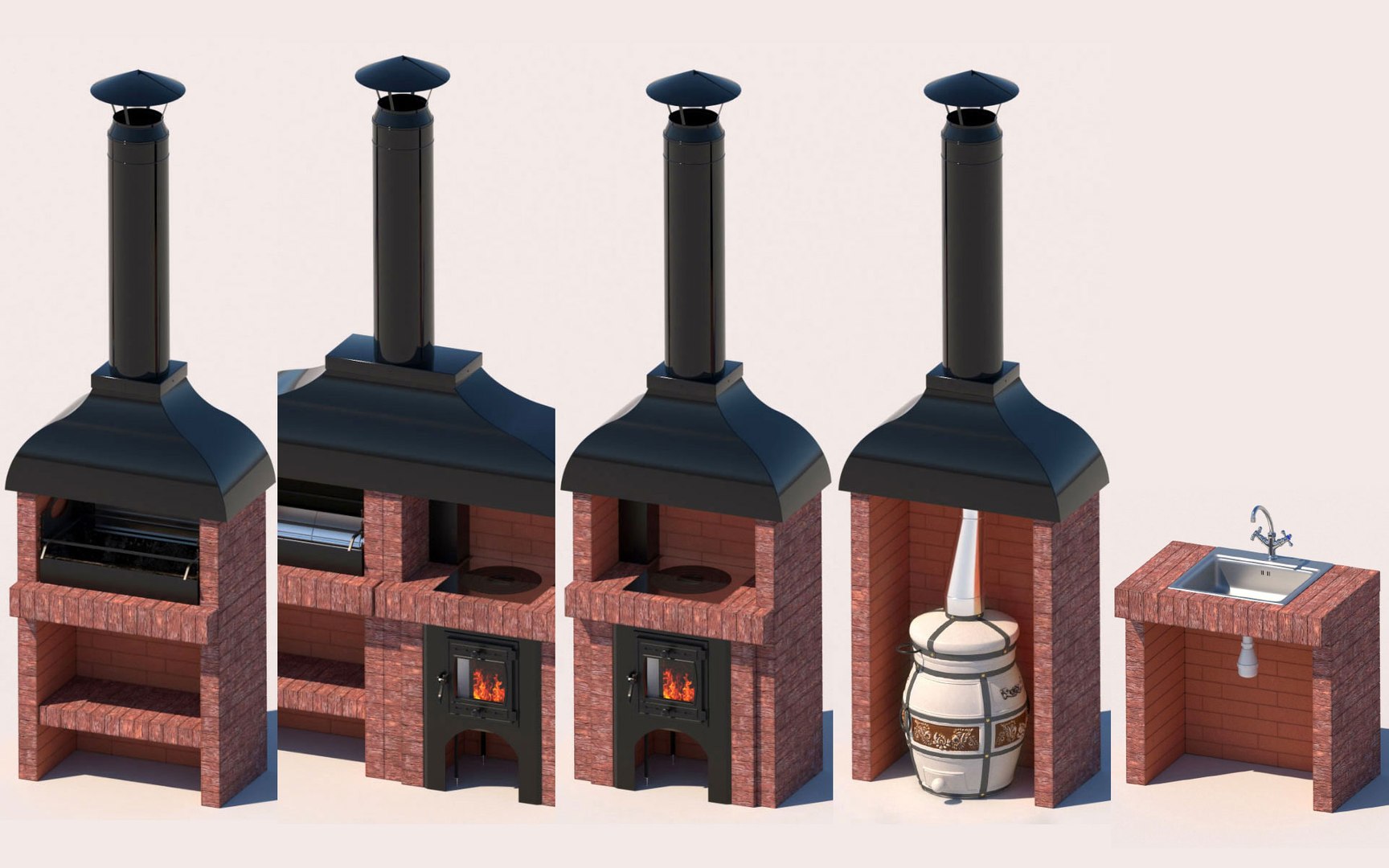 3D Model Brick Barbecue Modular BBQ Set - TurboSquid 1923515