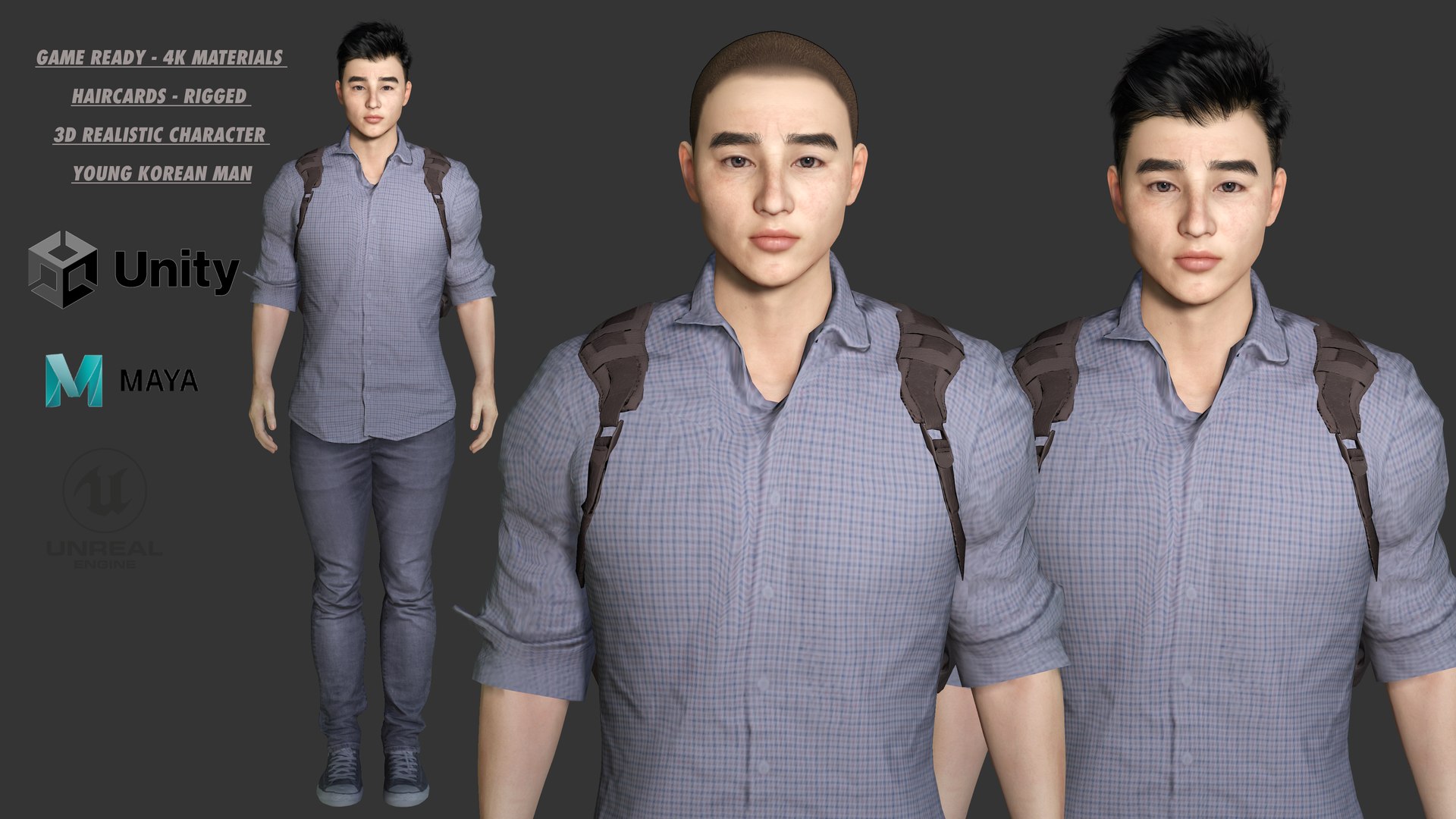 AAA 3D REALISTIC ASIAN MALE CHARACTER - YOUNG COLLEGE STUDENT Model ...