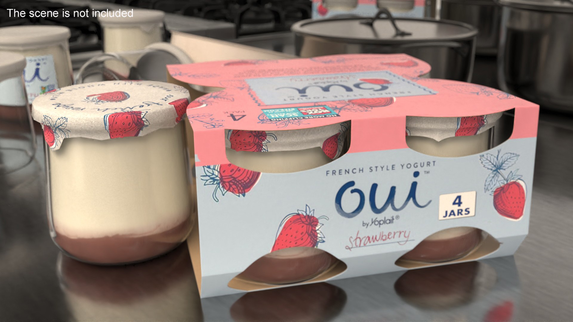 3D Strawberry Yogurt Pack With Four Glass Jars - TurboSquid 2278911