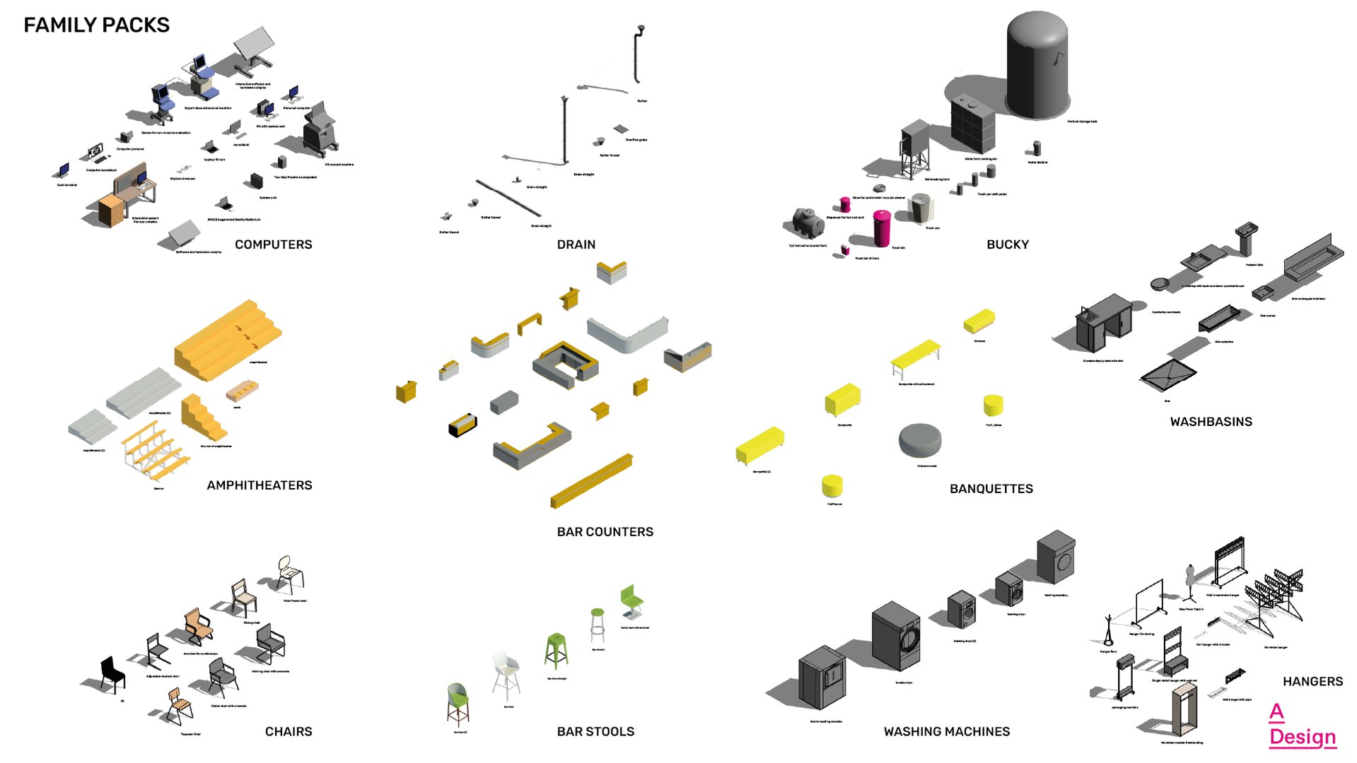 3D 30 Small Packs Families - Revit Families - 269 Families In Total ...
