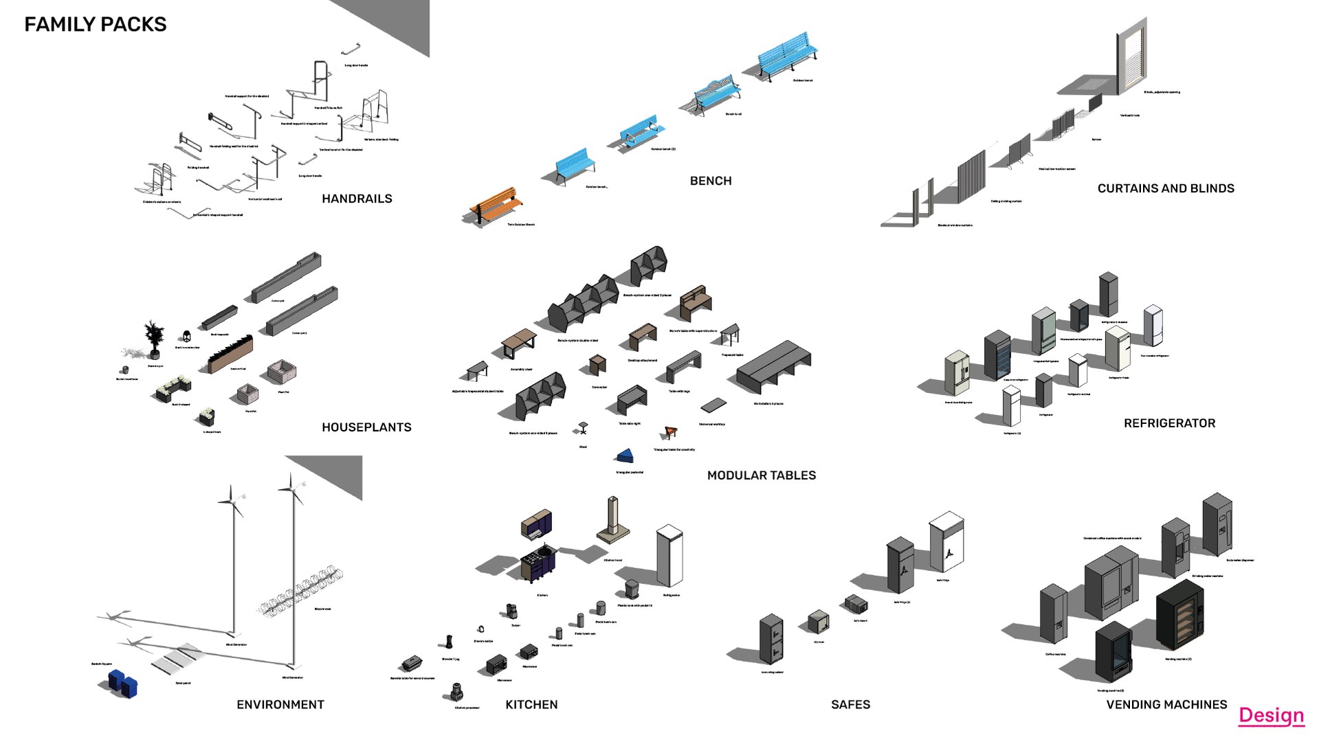 3D 30 Small Packs Families - Revit Families - 269 Families In Total ...