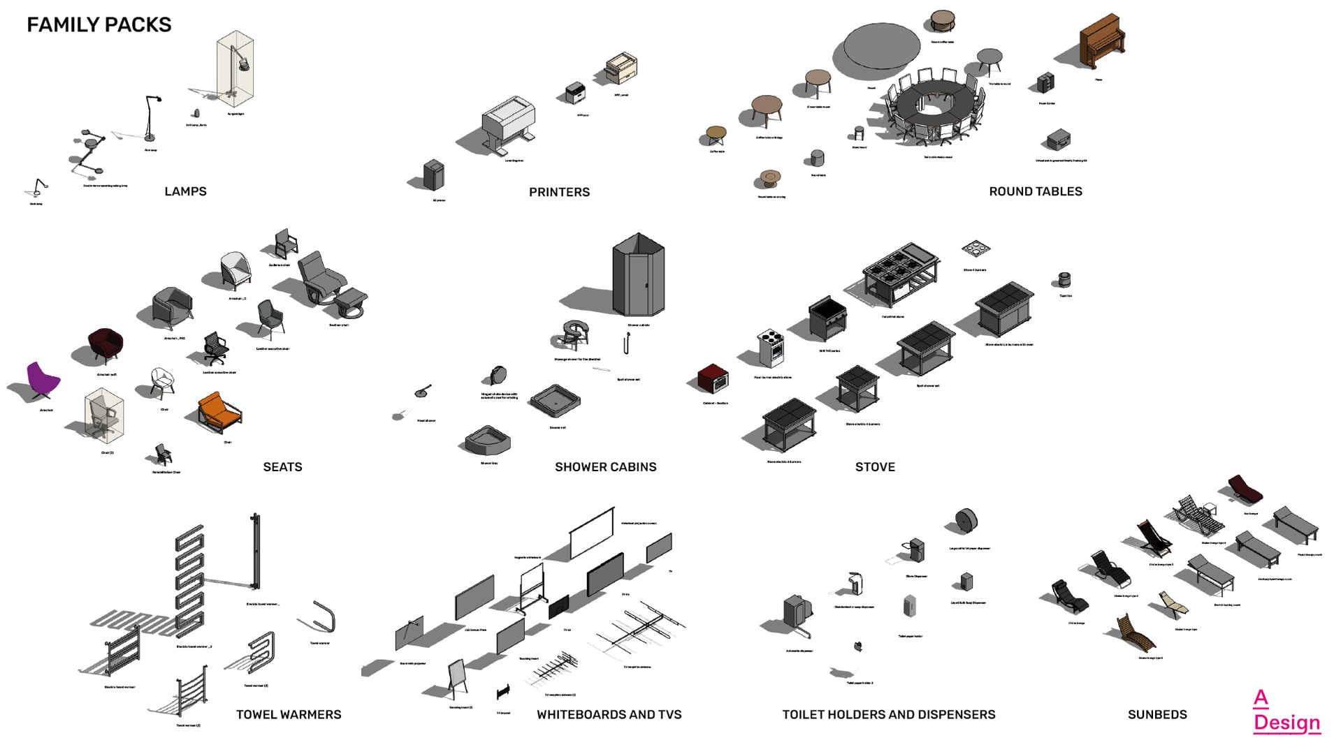 3D 30 Small Packs Families - Revit Families - 269 Families In Total ...