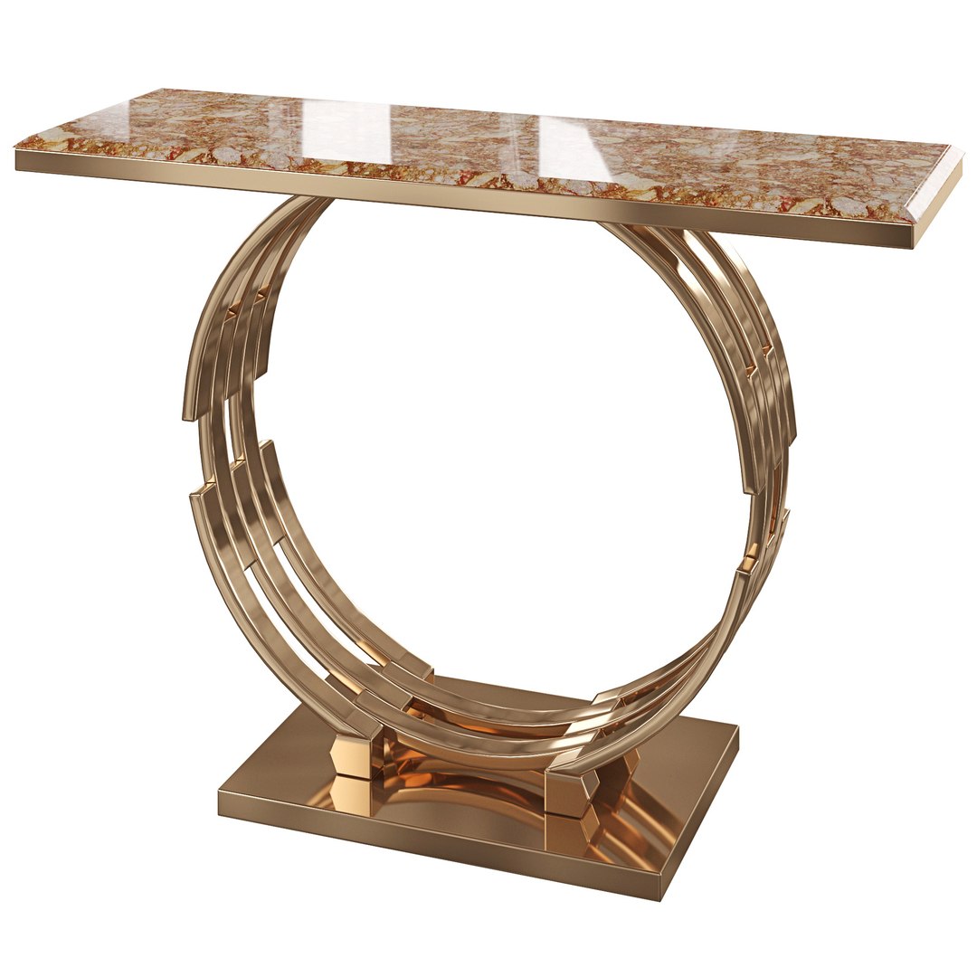 3D Modern Luxury Faux Marble Narrow Console Table Rectangle Tabletop Stainless Steel In Rose ...