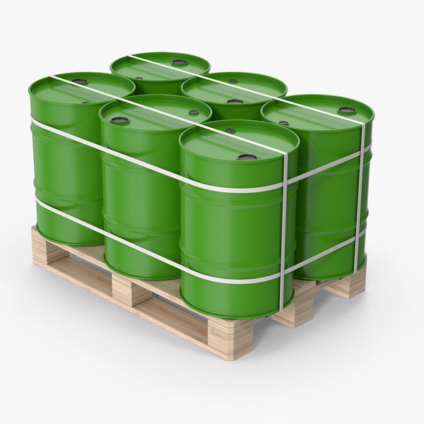 modelo 3d Green Barrels On Wooden Pallet - TurboSquid 2063353