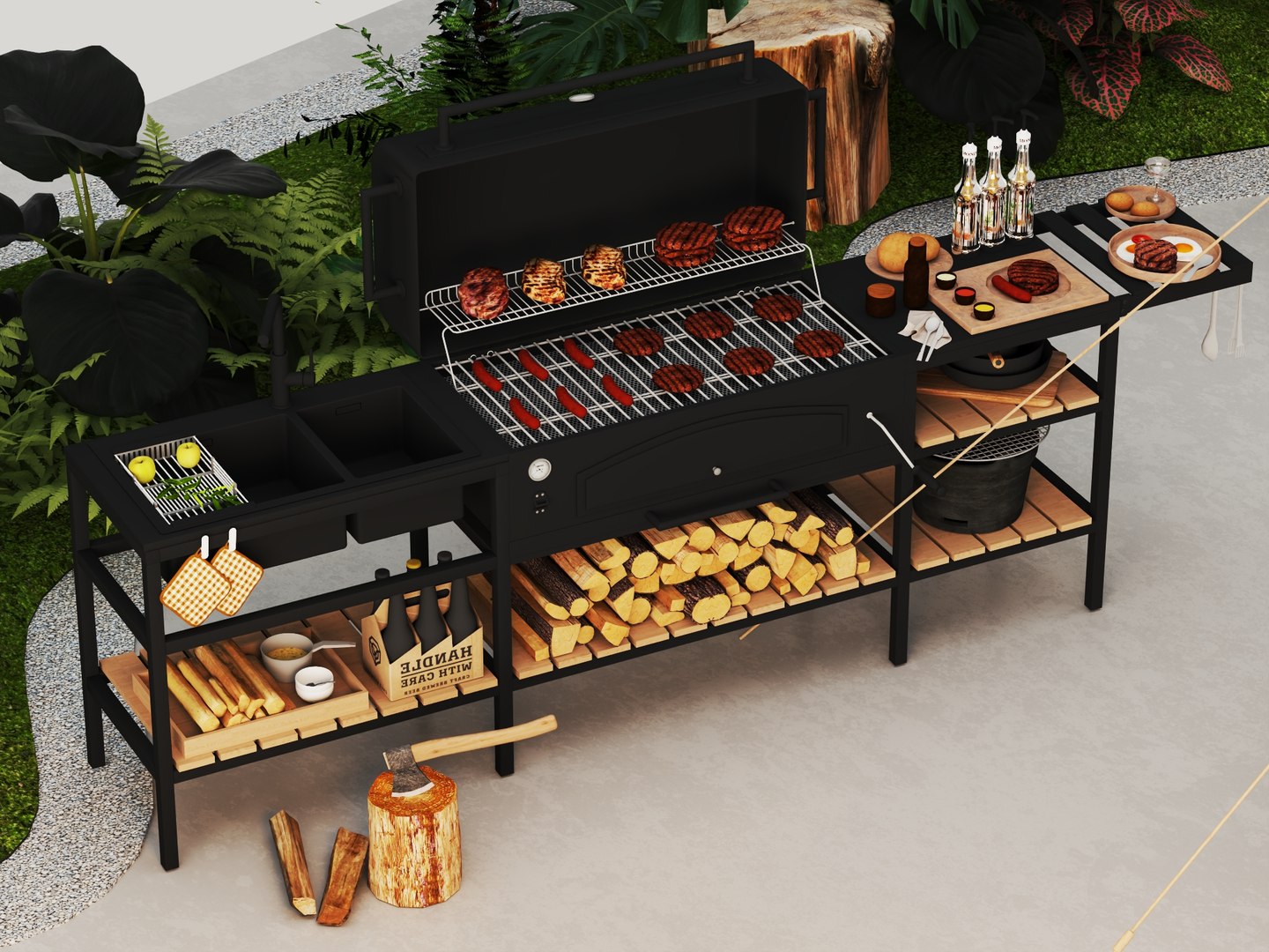 Outdoor Camping BBQ Picnic Package Includes Adventure Tent BBQ Grill ...