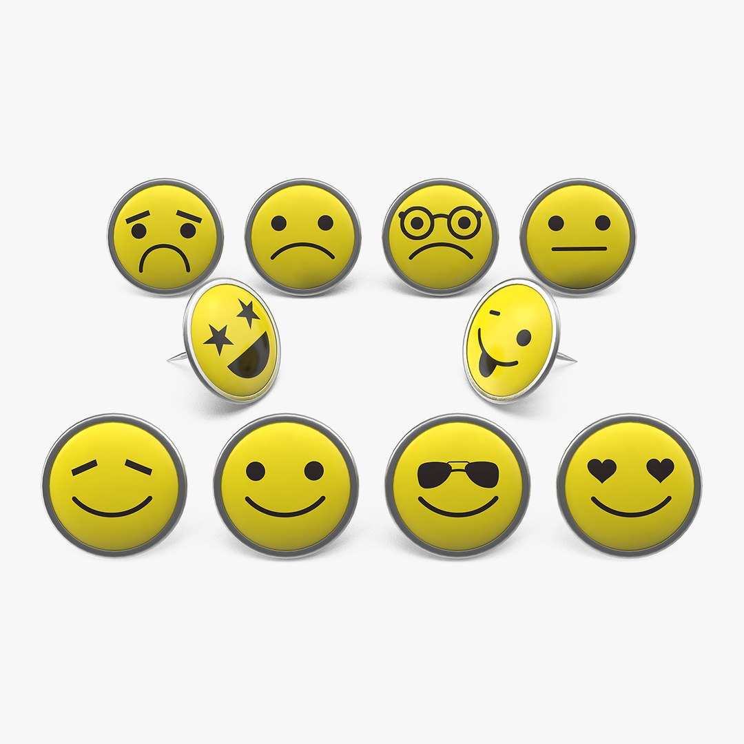 3D smiley face push pins model - TurboSquid 1425558