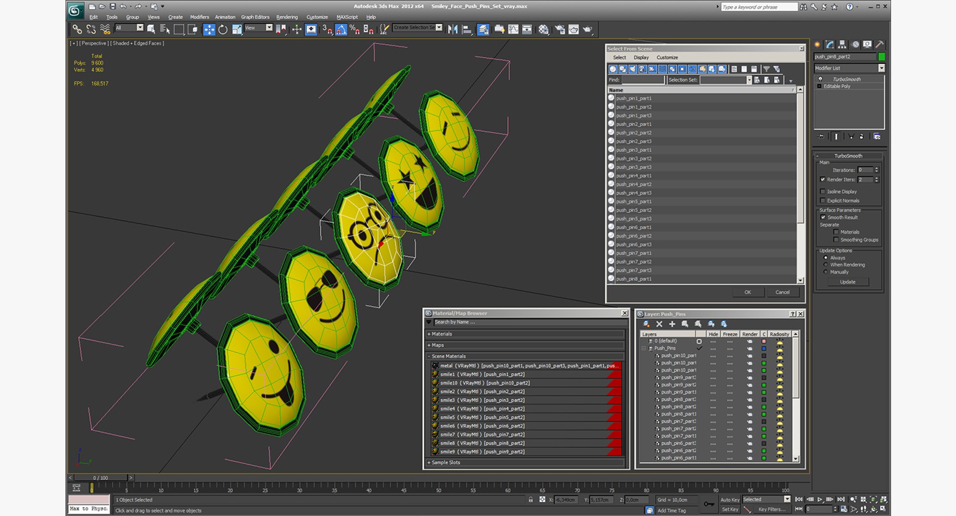 3D smiley face push pins model - TurboSquid 1425558