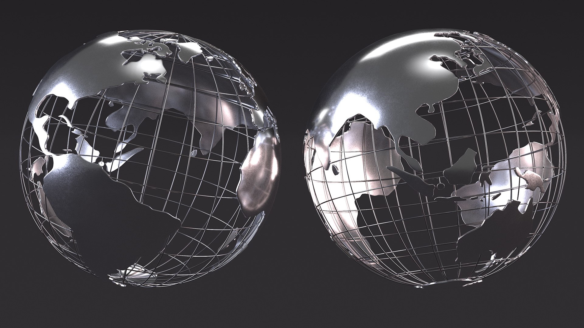 3D Wire Frame Globe Chrome - TurboSquid 2158686