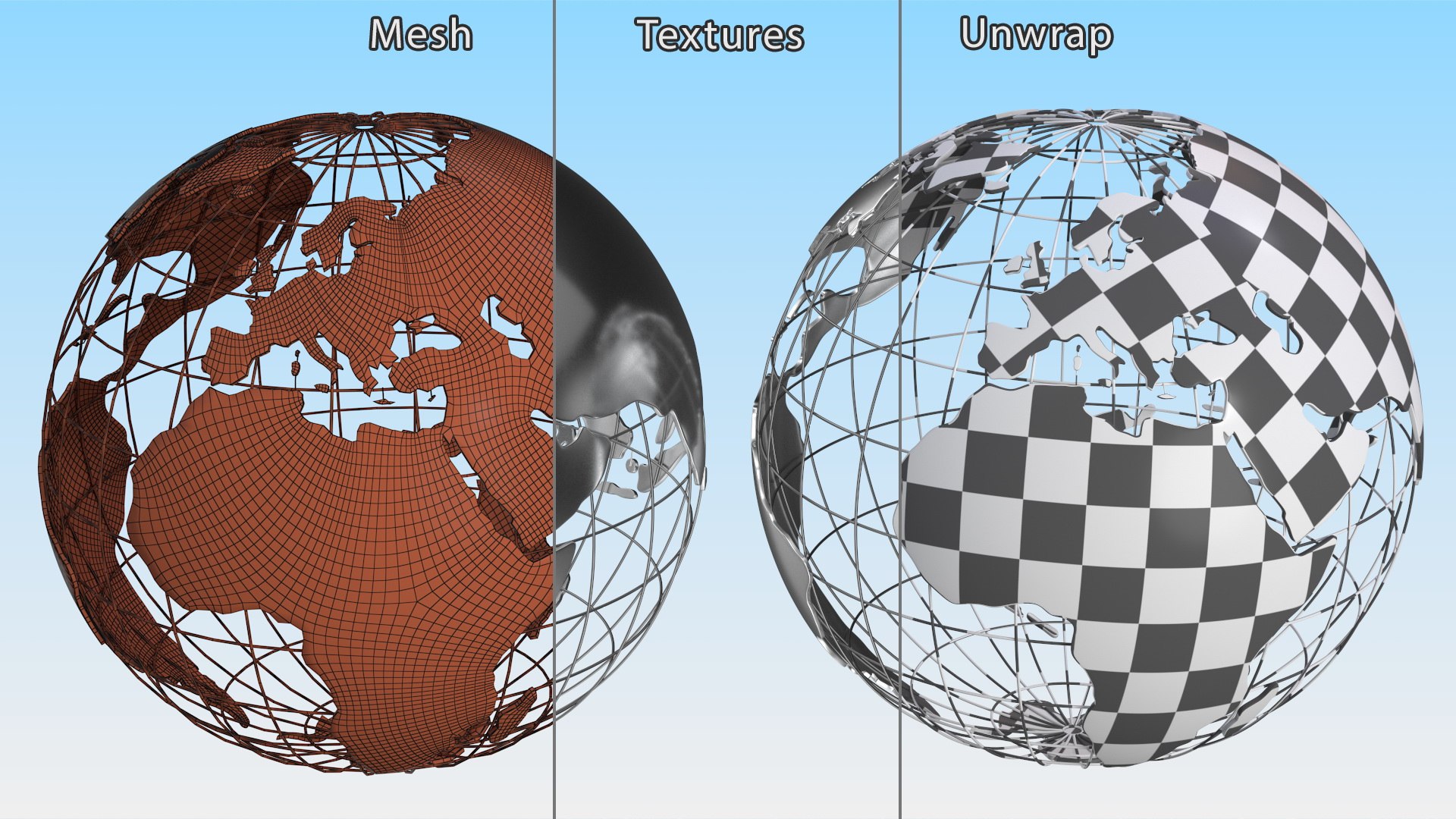 3D Wire Frame Globe Chrome - TurboSquid 2158686