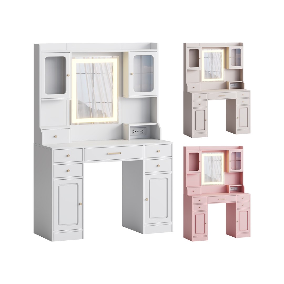 Vanity Desk With LED Lighted Mirror 3D Model - TurboSquid 2358681