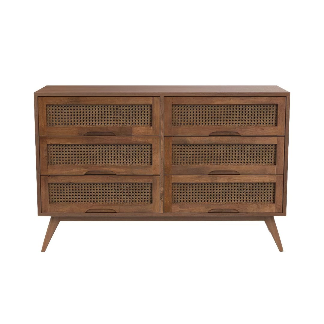 3D Barrett Mid Century Modern Synthetic Rattan 6 Drawer Dresser Model ...