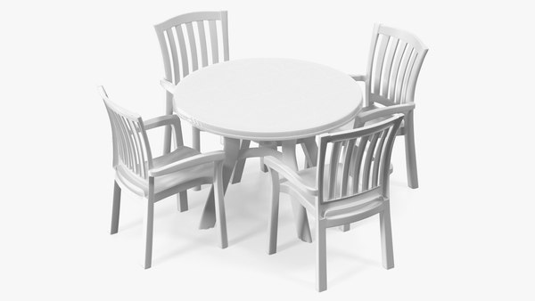 White Plastic Table With Chairs model - TurboSquid 1843303