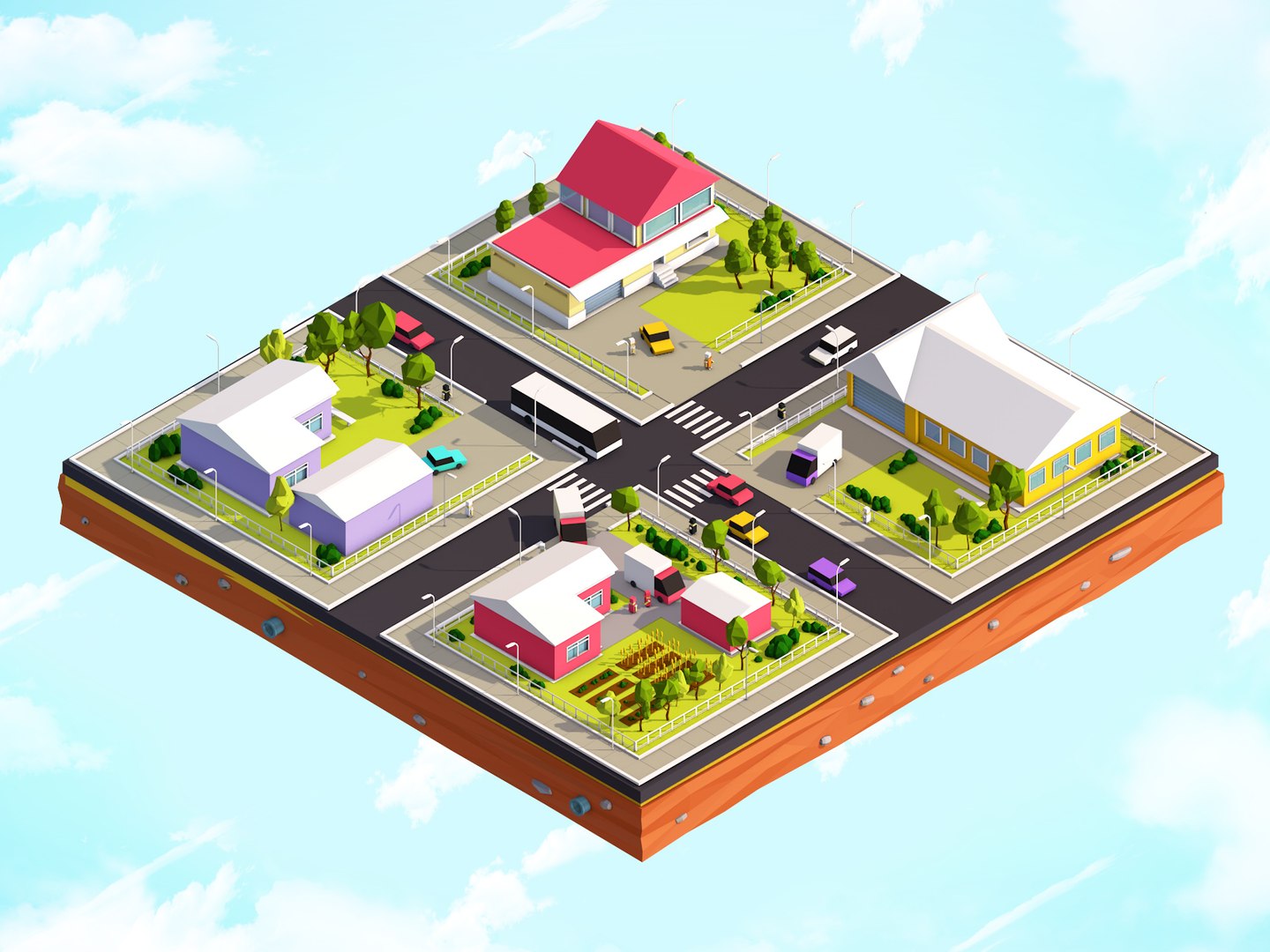 3D Cartoon City Suburbs - TurboSquid 1261642