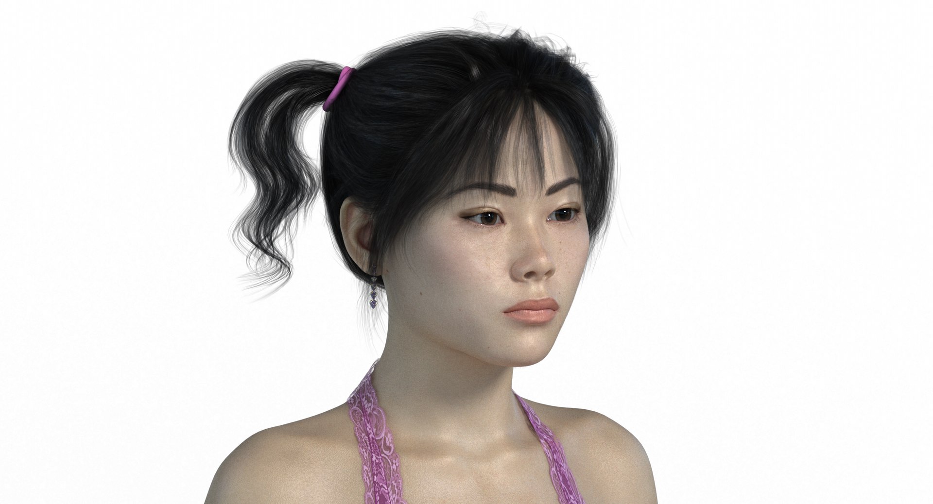 3D Model Ponytails Brunette Female Hairstyle - TurboSquid 2206777