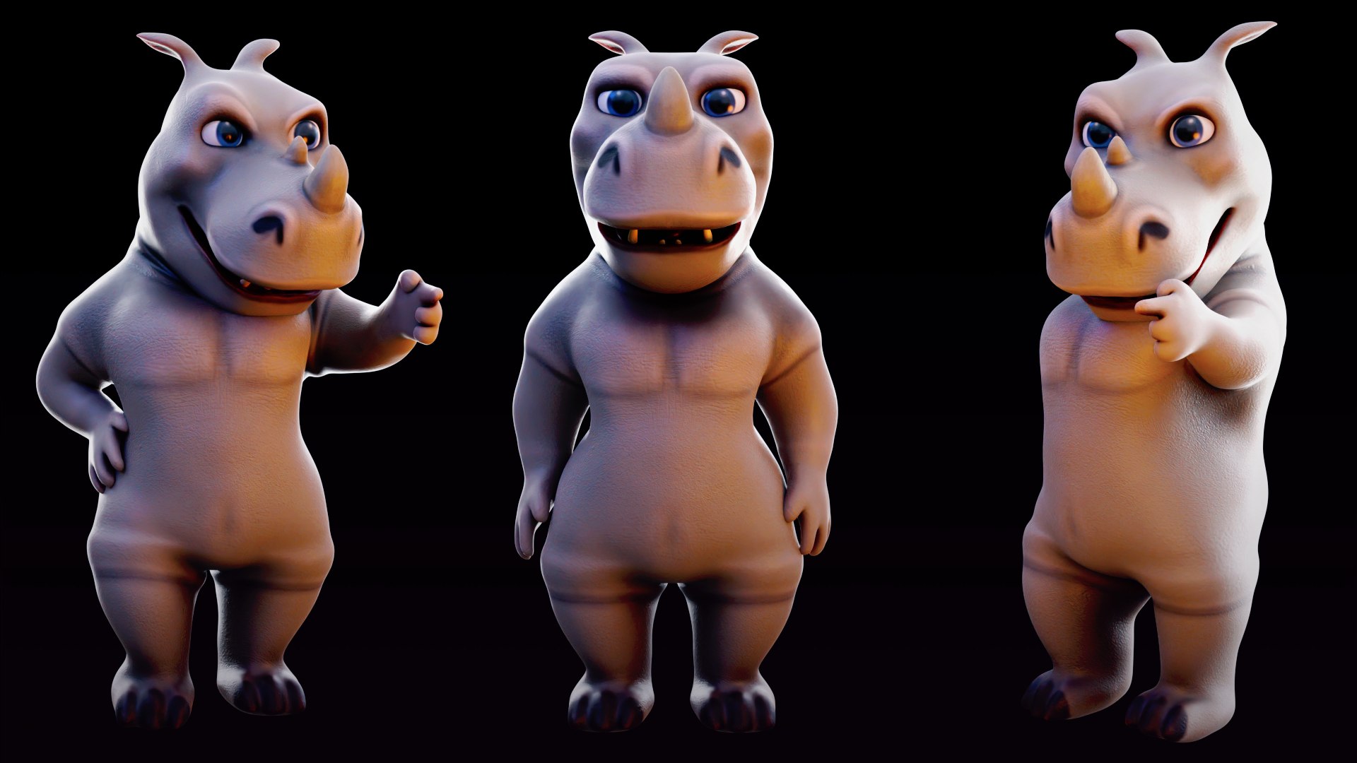 Rhino - Rigged Cartoon Character For Blender Low-poly 3D Model ...