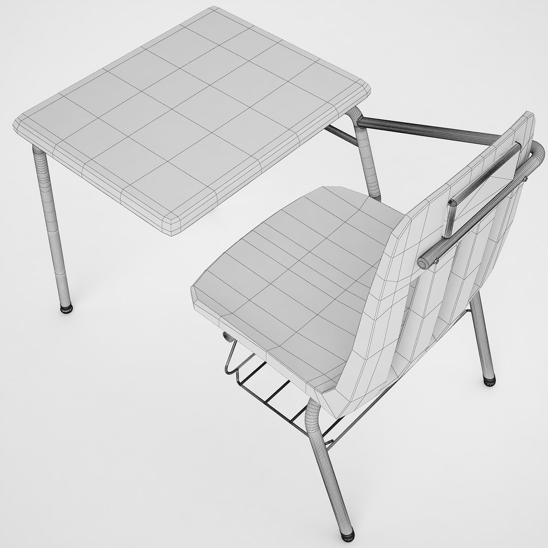 3d model student desk 01