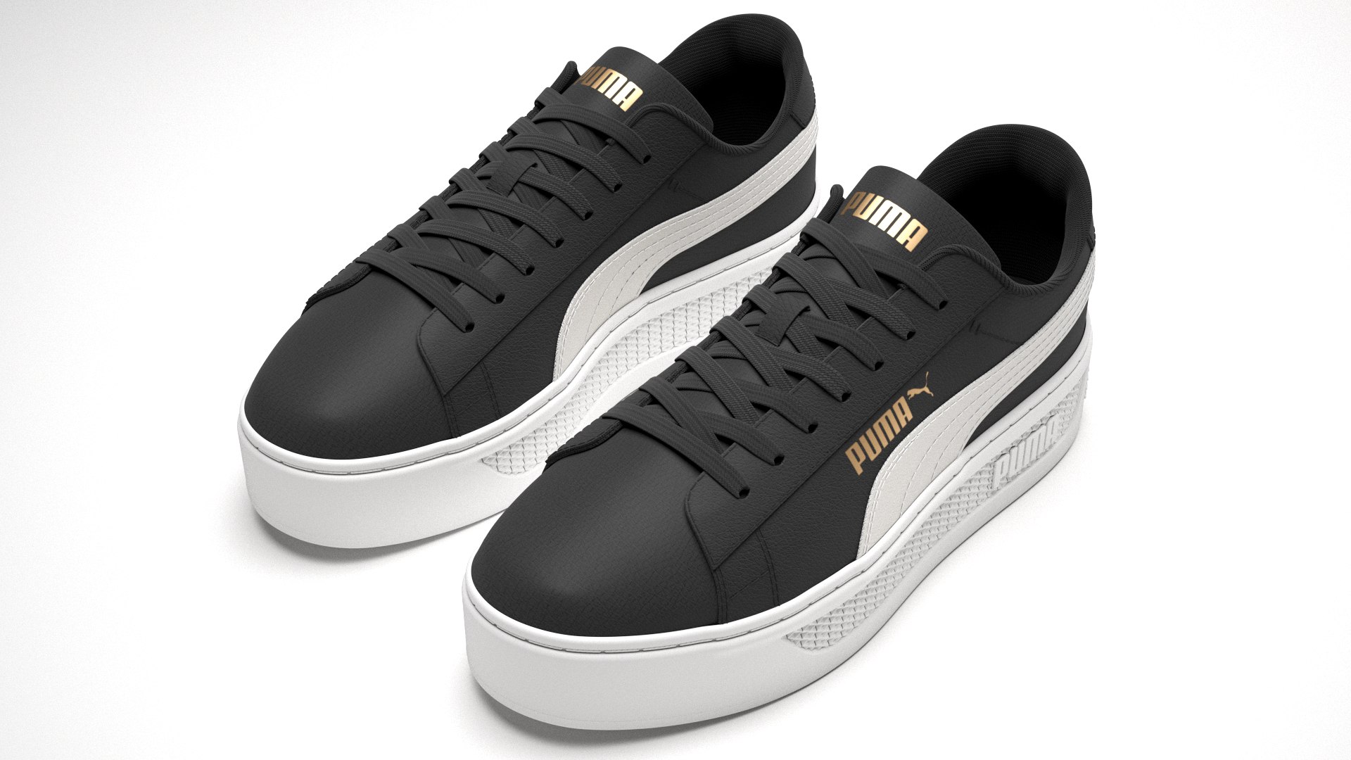 Puma Smash 3 Platform Black Leather Sneakers 3D Model - TurboSquid 2258062