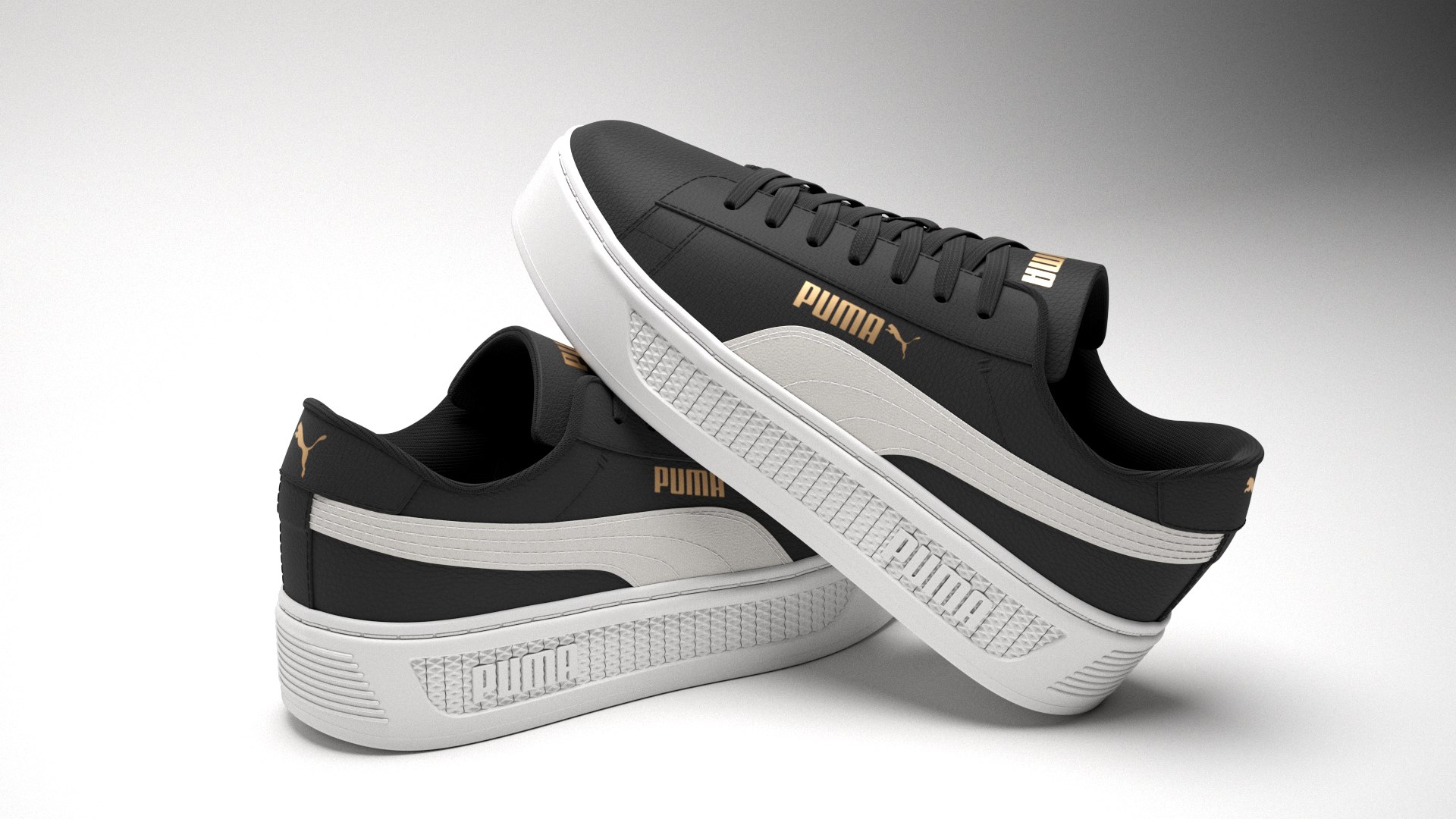 Puma Smash 3 Platform Black Leather Sneakers 3D Model - TurboSquid 2258062