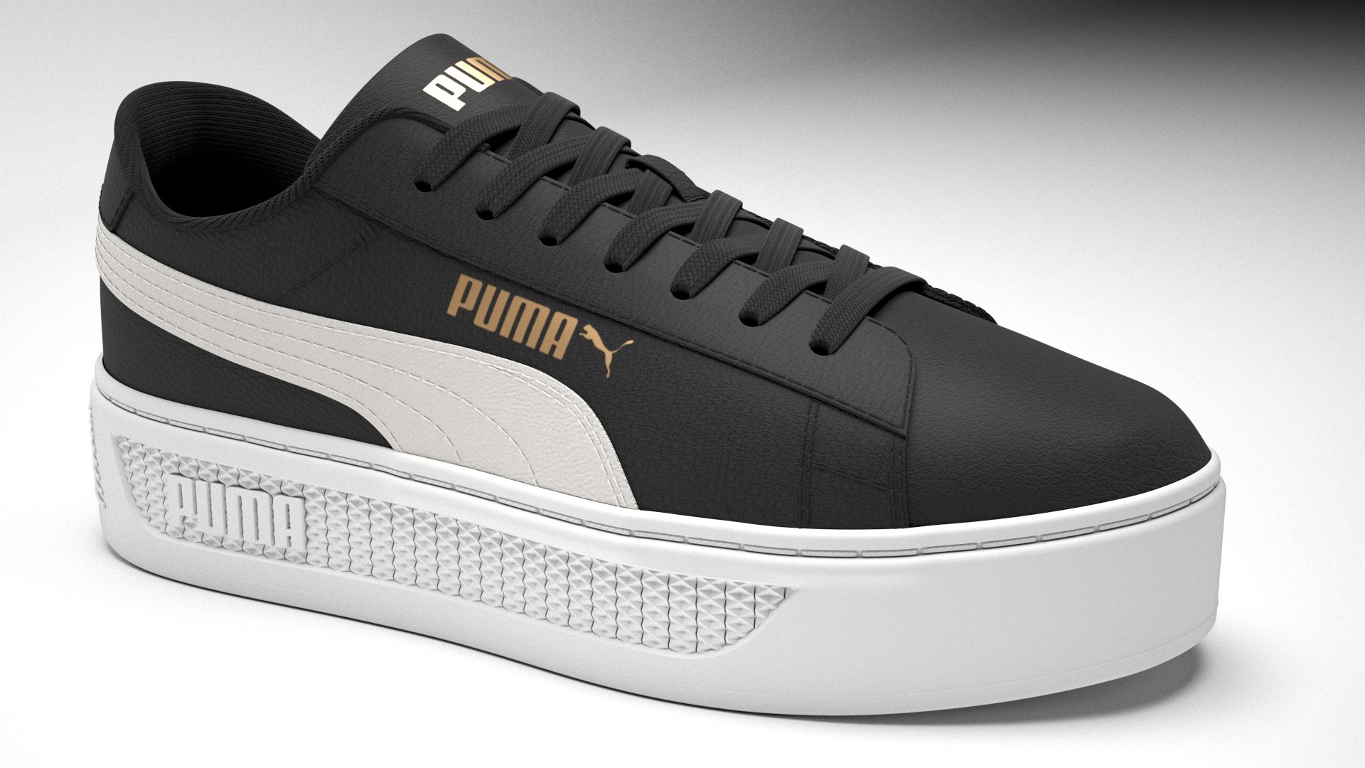 Puma Smash 3 Platform Black Leather Sneakers 3D Model - TurboSquid 2258062