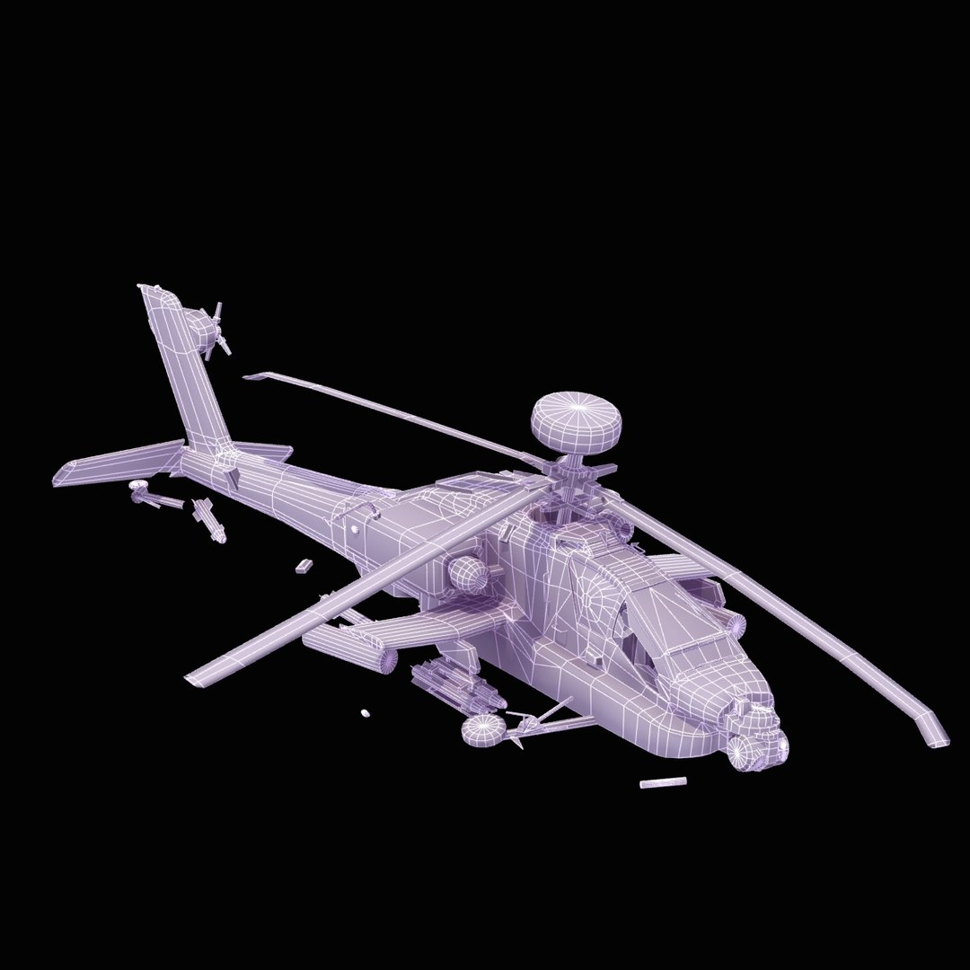 Crashed Ah64d Apache Helicopter 3d Model