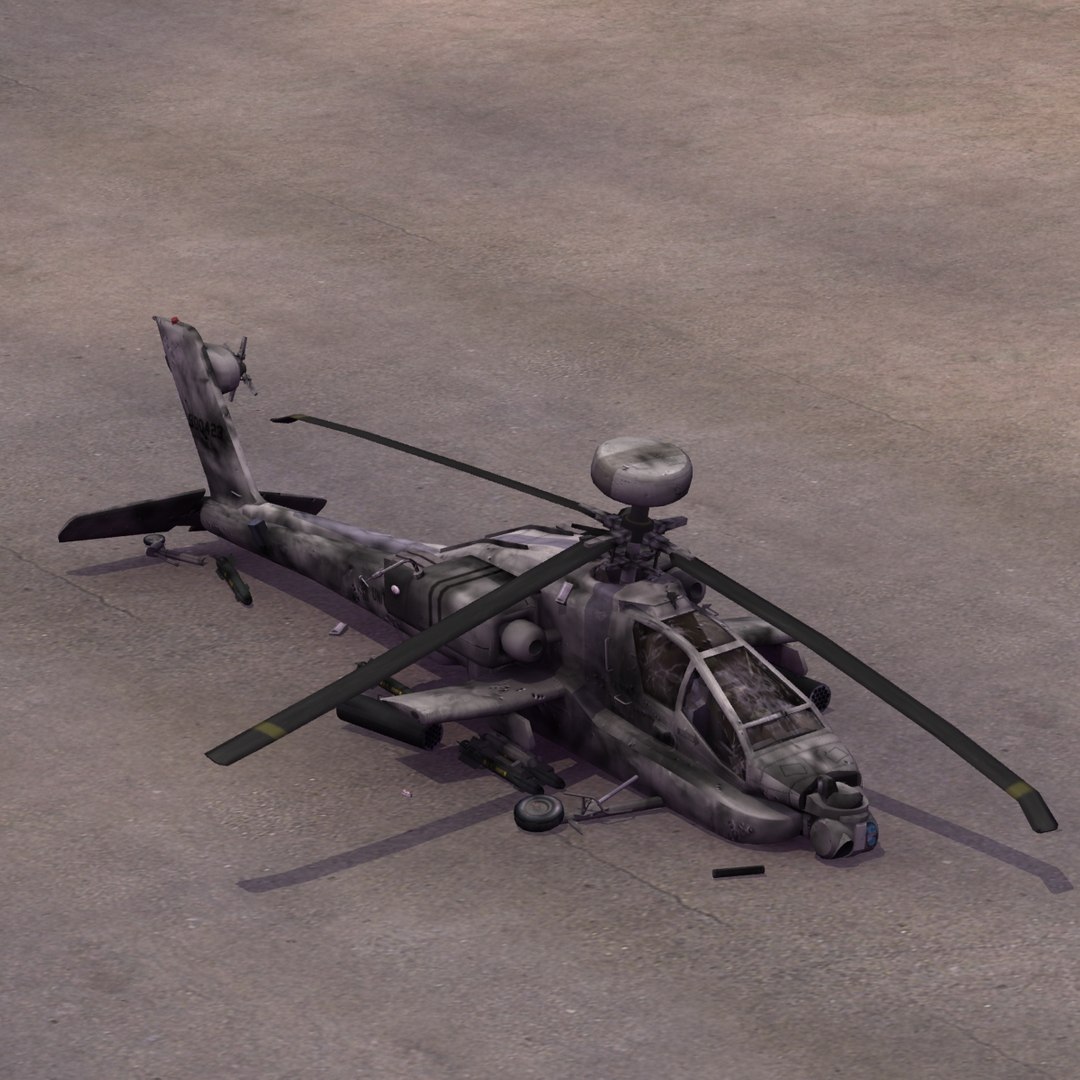 Crashed Ah64d Apache Helicopter 3d Model