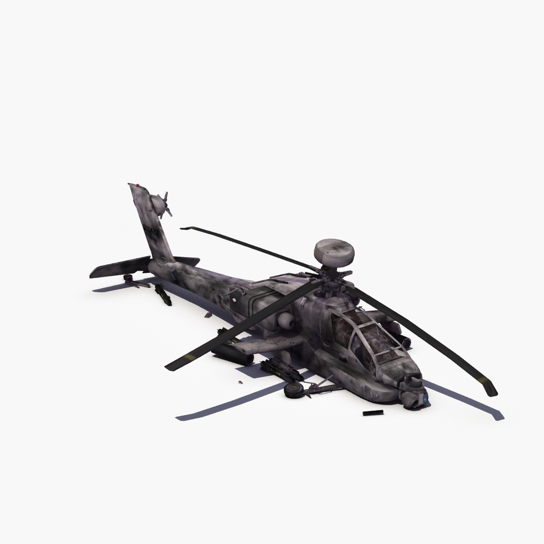 Crashed Ah64d Apache Helicopter 3d Model