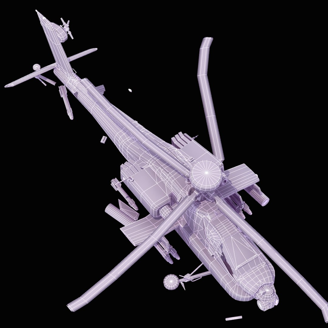 Crashed Ah64d Apache Helicopter 3d Model