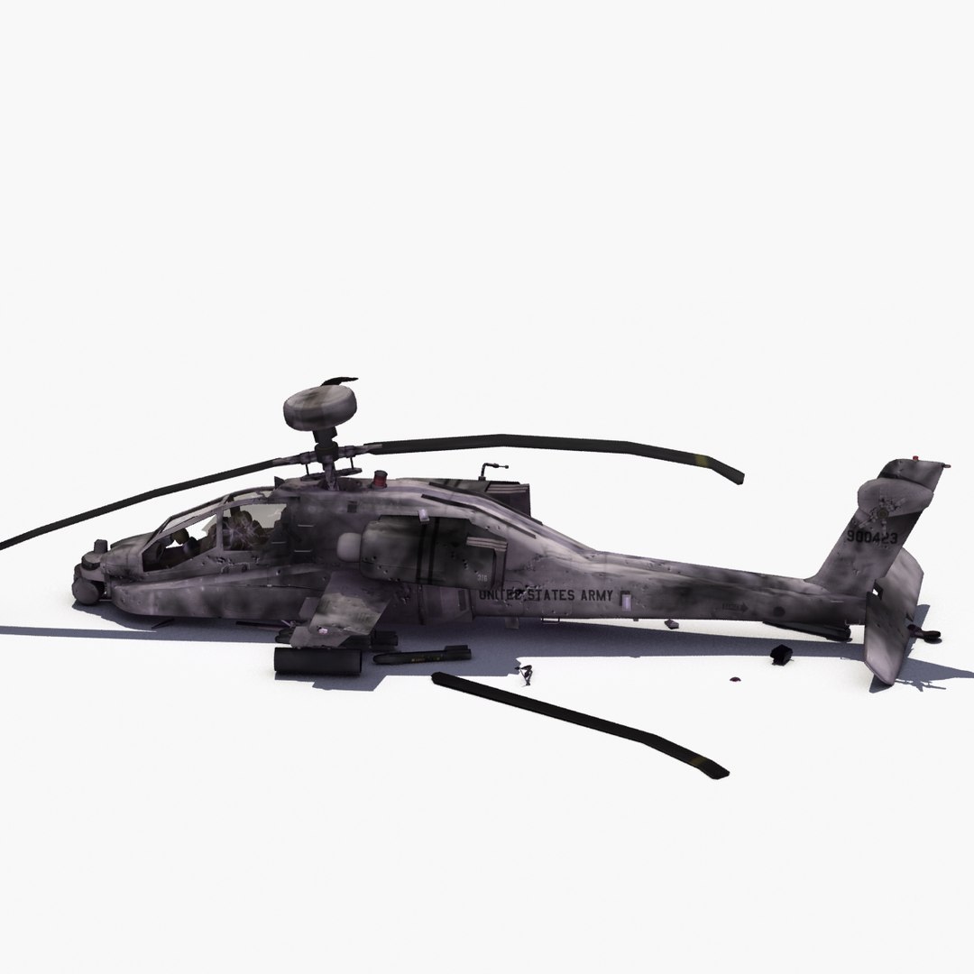 Crashed Ah64d Apache Helicopter 3d Model