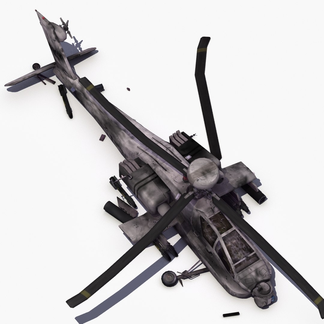 Crashed Ah64d Apache Helicopter 3d Model
