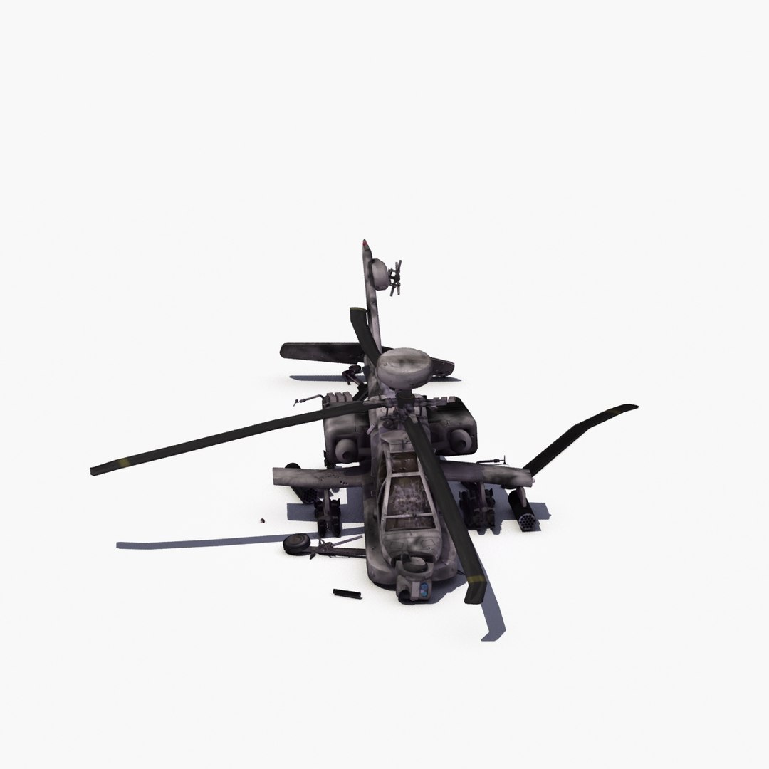 Crashed Ah64d Apache Helicopter 3d Model