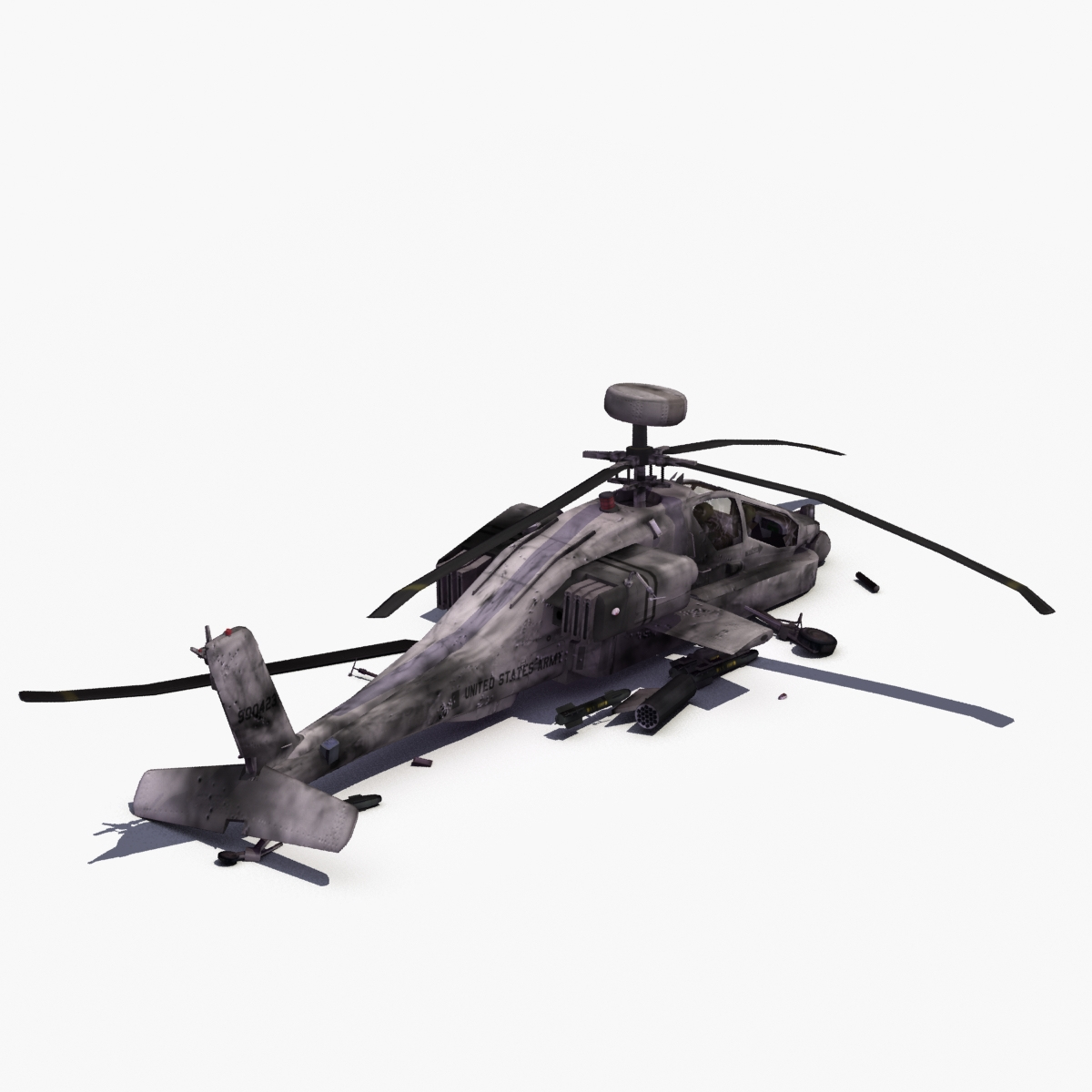 crashed ah64d apache helicopter 3d model