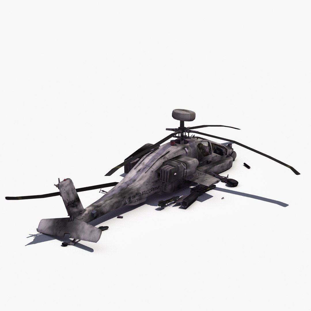 Crashed Ah64d Apache Helicopter 3d Model