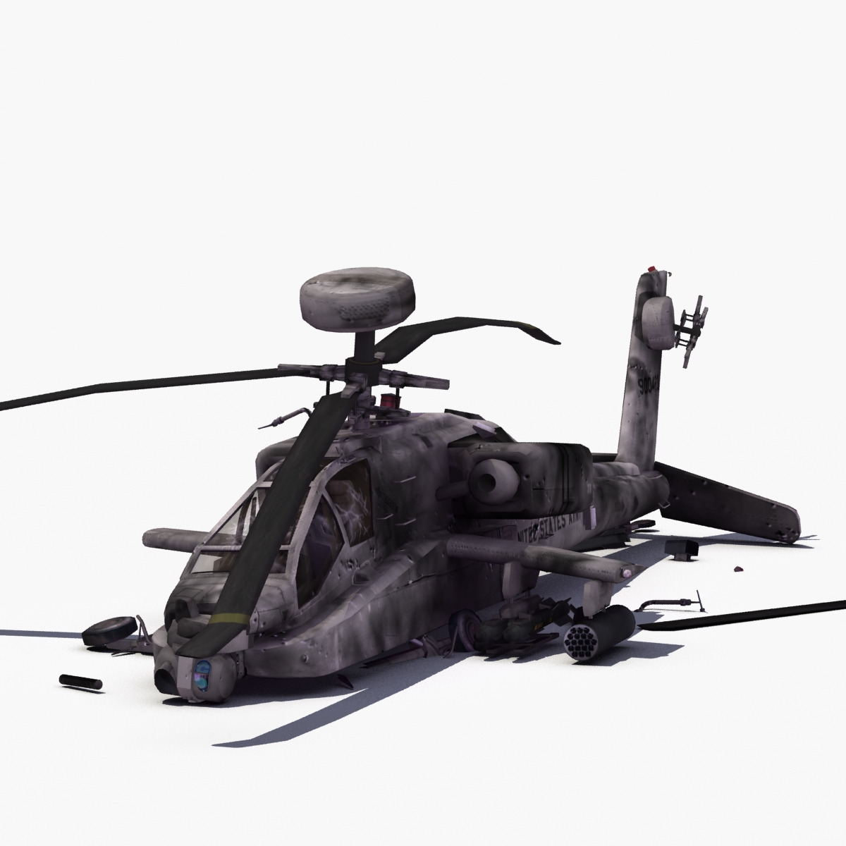 crashed ah64d apache helicopter 3d model