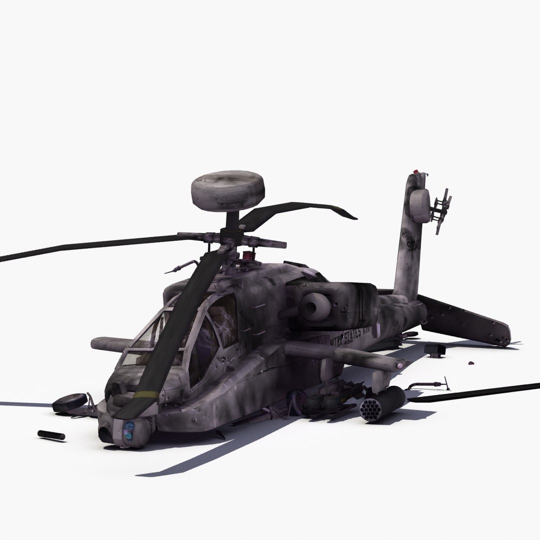 Crashed Ah64d Apache Helicopter 3d Model