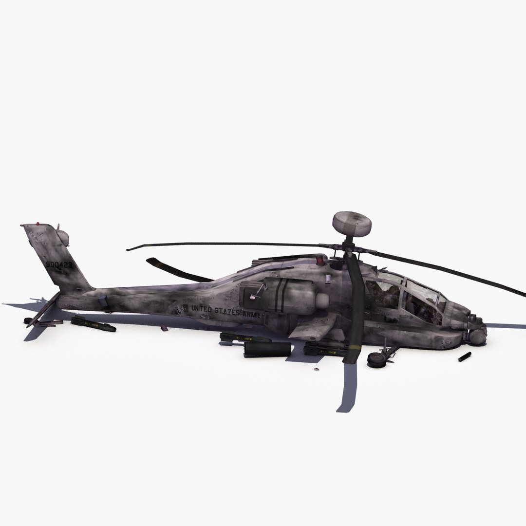 Crashed Ah64d Apache Helicopter 3d Model